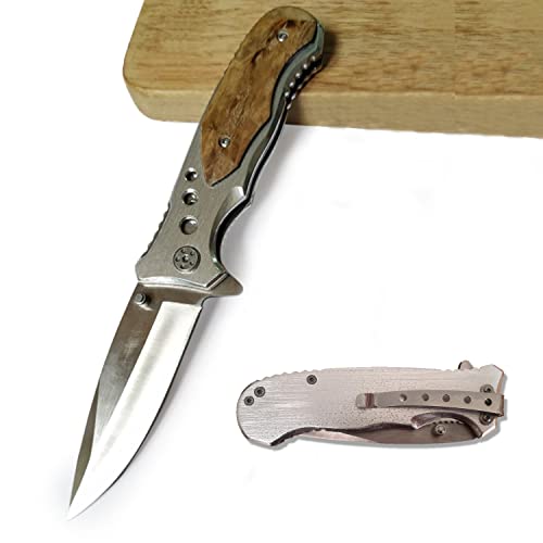 Small Pocket Knife,Pocket Knife for Men,7.9 Inch ,Wooden Handle with Knife Clip, a Gift for Husband,Son,Dad,Brother original steel color