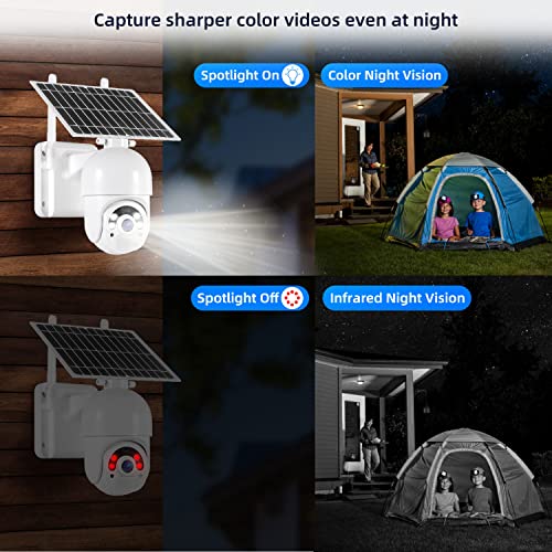 Yeoman 4G LTE Cellular Security Camera Outdoor, Wireless 2K Video Trail Cam, Pan Tilt 360°View, PIR Spotlight Color Night Vision, Solar Battery Powered, No Wi-Fi, SIM Card Included