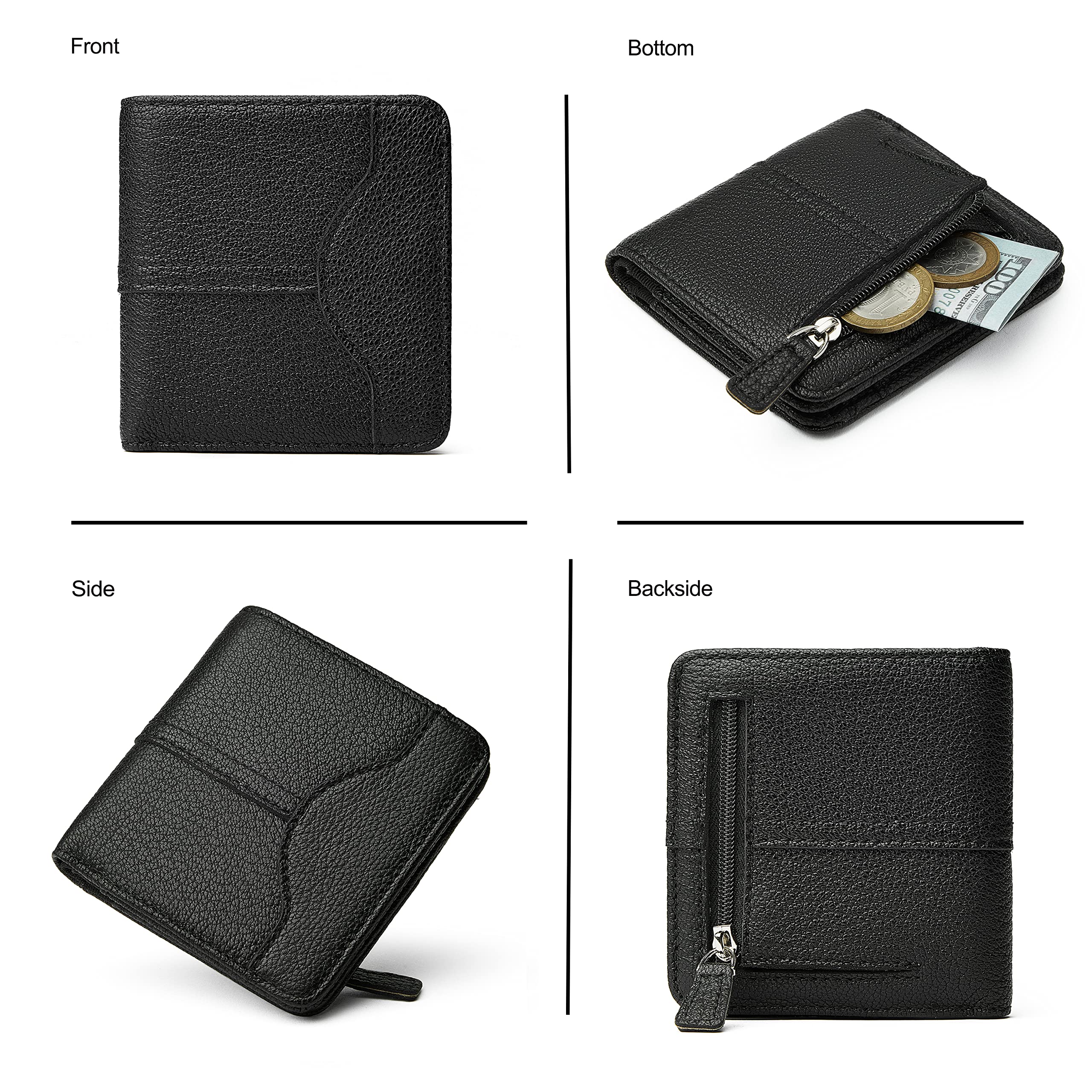 Small Leather Bifold Wallet For Women Black+Large Lightweight Nylon Tote Bag for Women Black