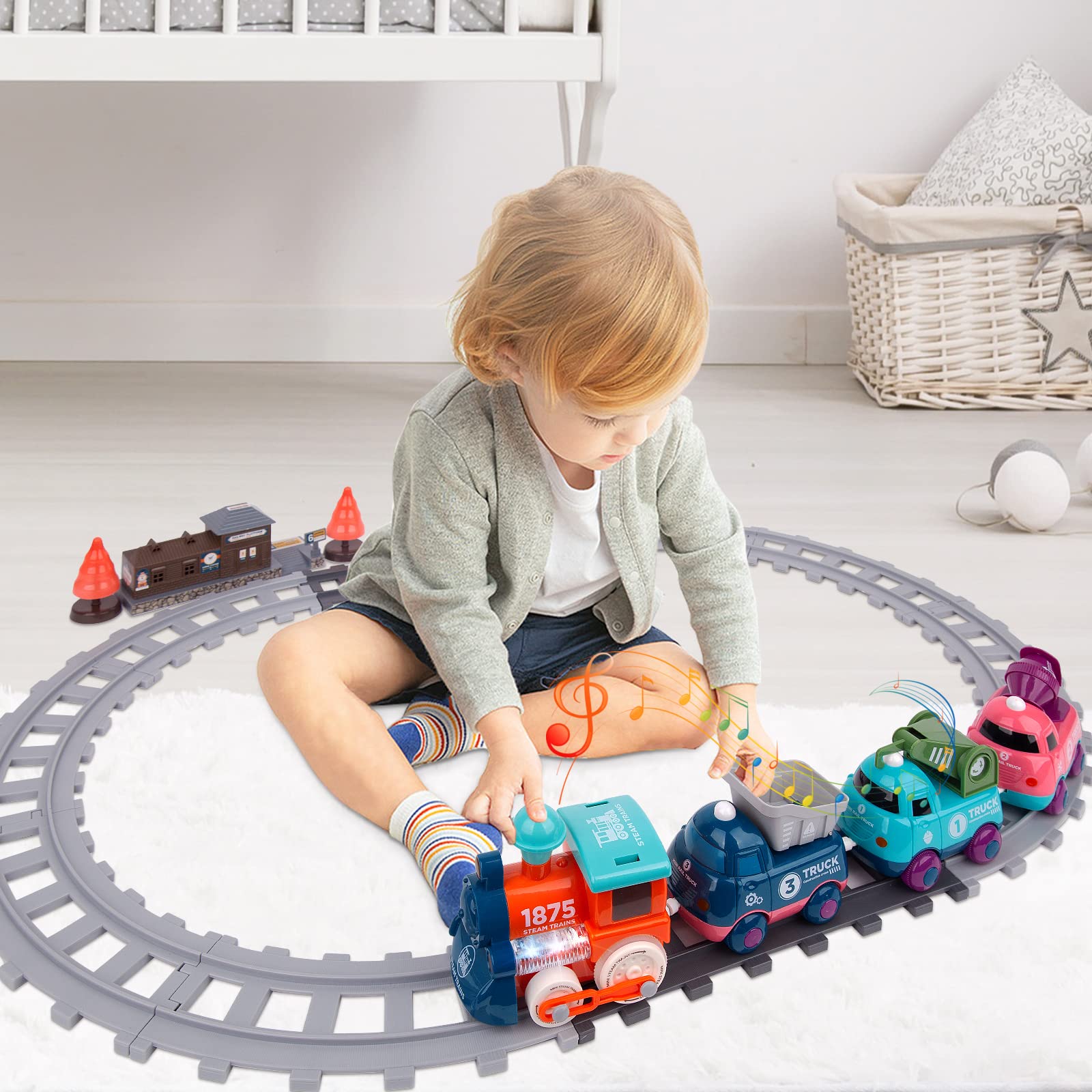 train sets for boys 2-4, Electric Train Toys, Battery Operated Train and Circular Train Track, for 3 4 5 6 7 8+ year old Kids Toddlers