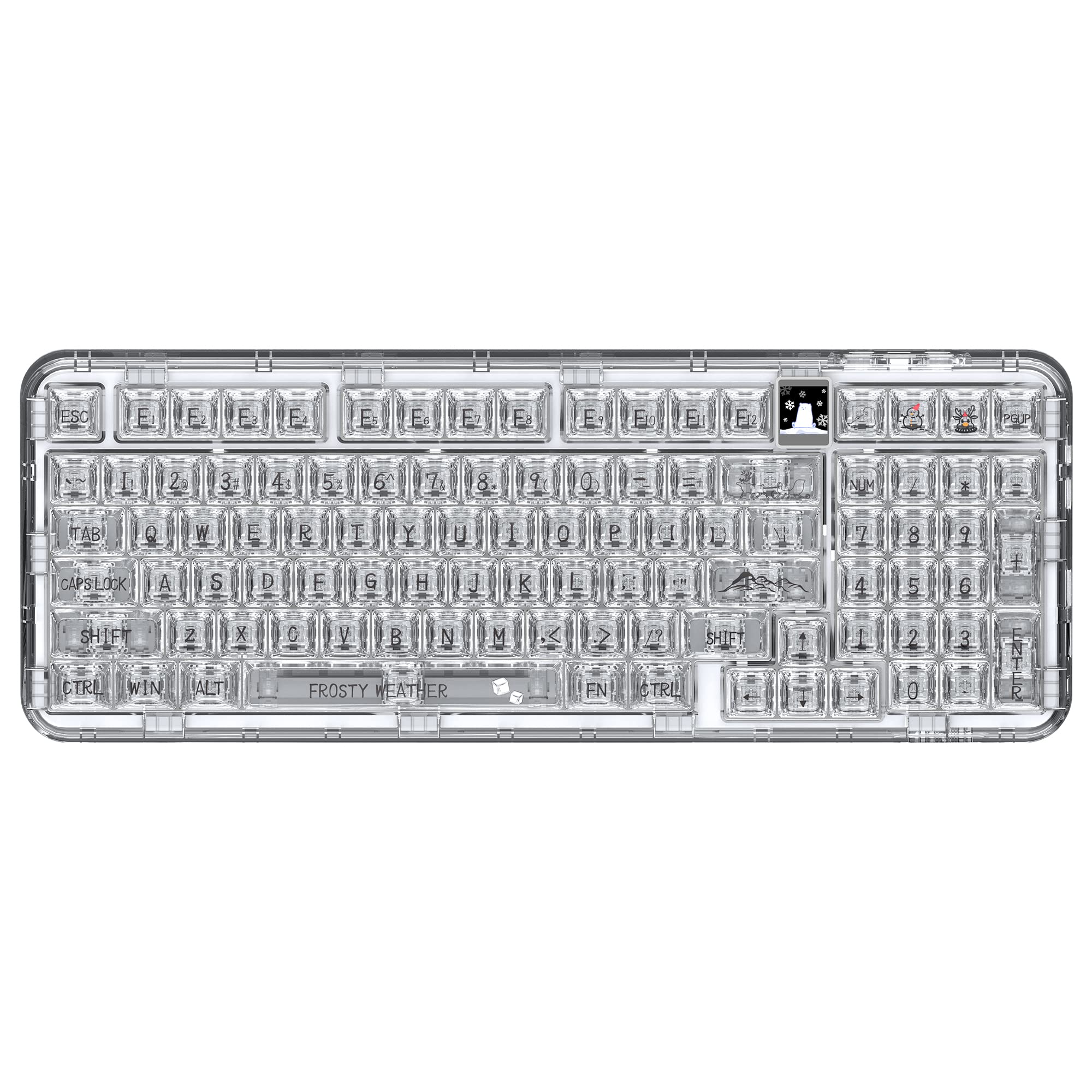 YUNZII CK98 Wireless Hot Swappable Mechanical Keyboard with OLED, 1800 Layout Transparent Acrylic Gasket Mounted Keyboard for for Windows/Mac (Ice Blade Switch, White)