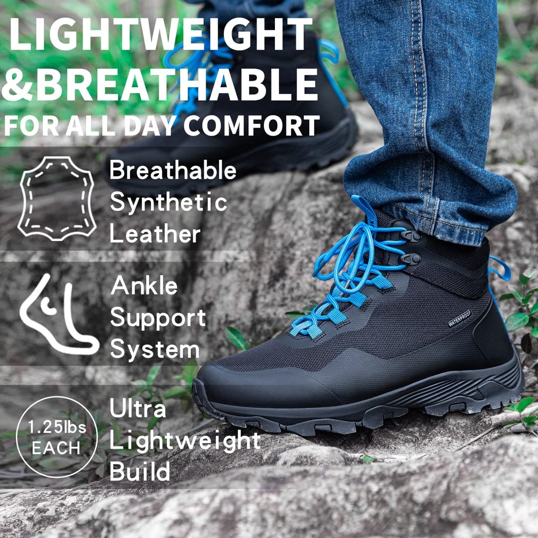 SHULOOK Men's Hiking Boots Waterproof Lightweight Breathable Anti-Slip Outdoor Comfortable Hiker Boot