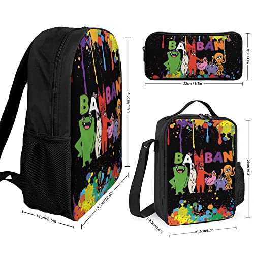 Oinxghw Backpack Set with Lunch Box Pencil Case 3 Pcs Lightweight Cartoon Game Bookbag Laptop Backpack Shoulder Bag Daypack