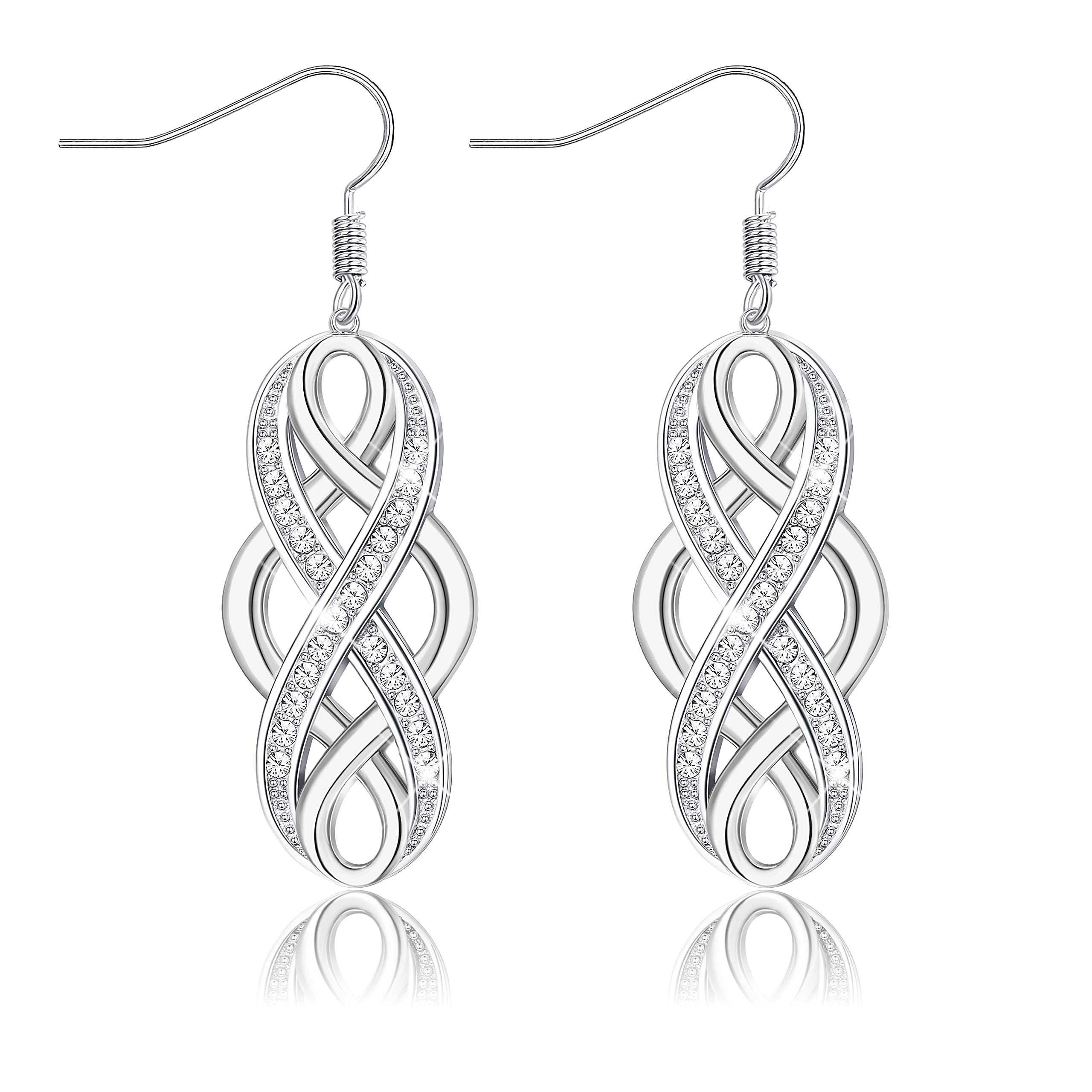 MUSECLOUD Rose Gold Plated Celtic Knot Dangle Earrings 925 Sterling Silver Infinity Earrings Good Luck Irish Celtic Eternity Knot Earrings Minimalist Jewelry For Women