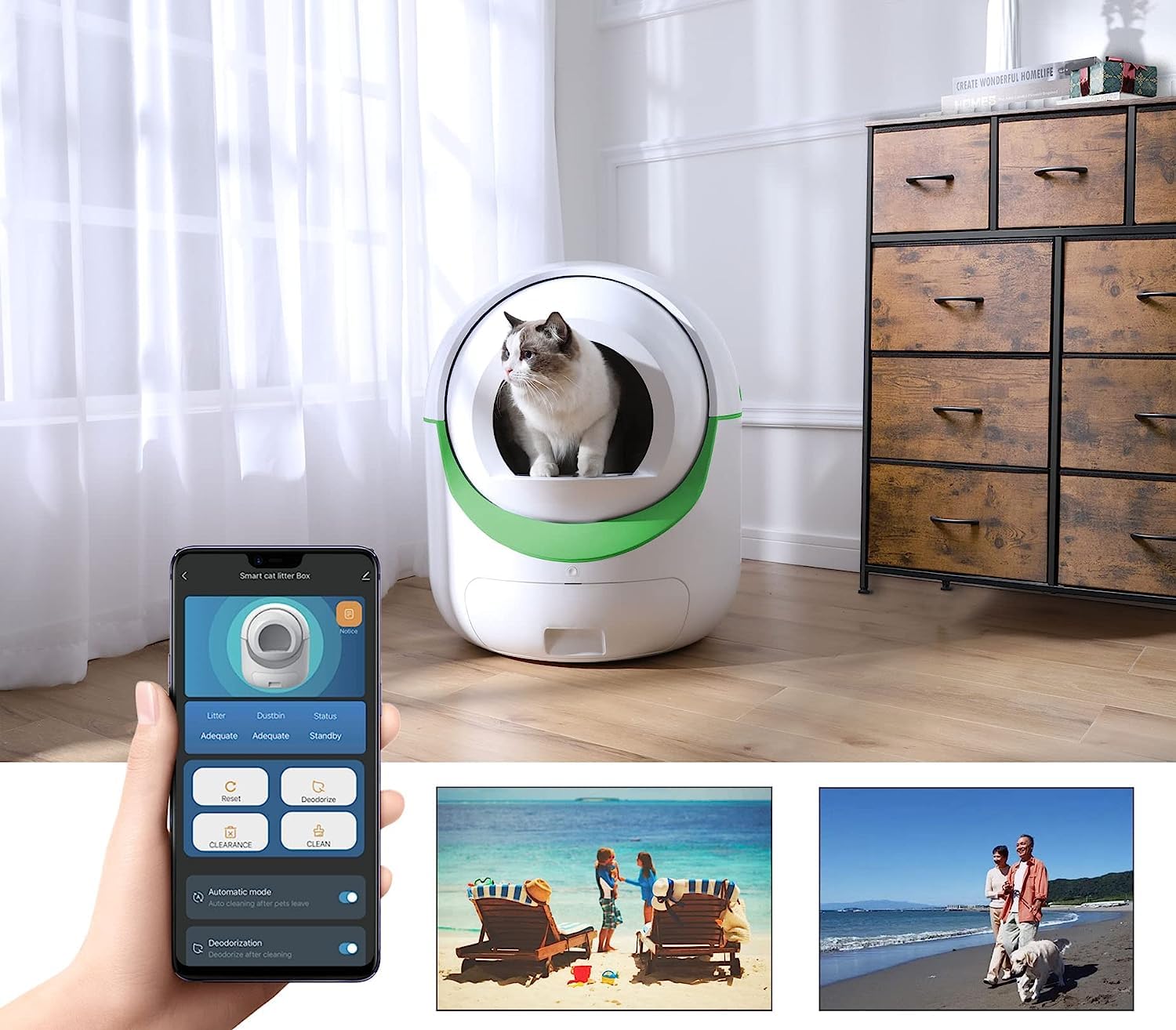 Large Self Cleaning Cat Litter Box, Pretty Automatic Cat Litter Box Robot with APP Control & Safe Alert & Smart Health Monitor for Kitty, Tidy Multiple Cats