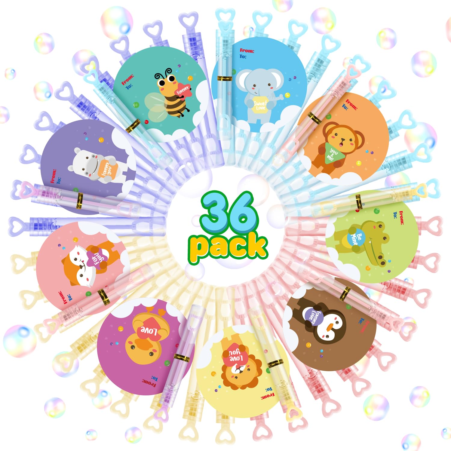 TOY Life 36 Bubbles Party Favors for Kids Mini Bubble Wands Bulk with Gift Cards Bubble Maker Kids Goodie Bag Stuffer for Classroom Wedding Birthday Party Decoration Easter Basket Stuffers for Kids