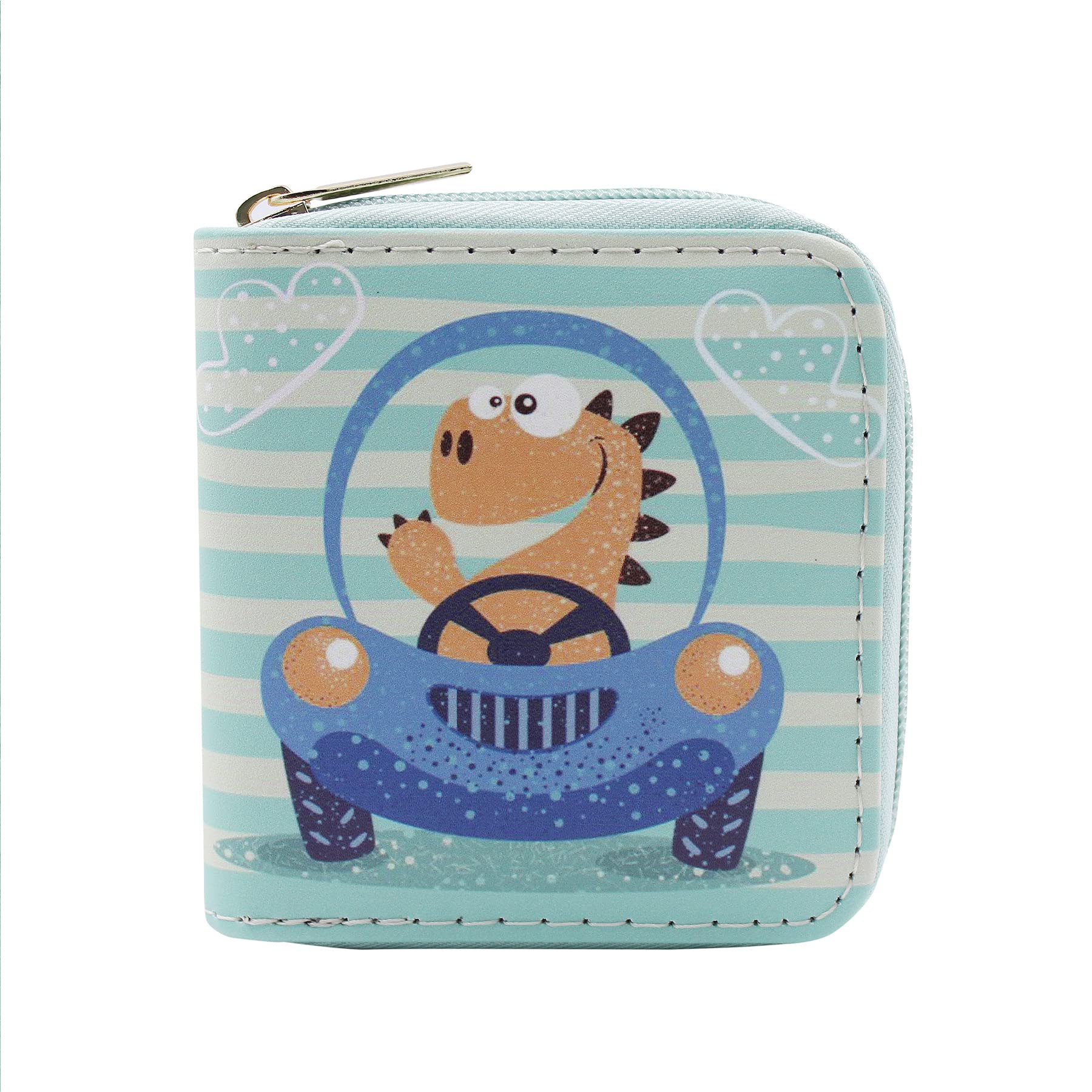 Small Short Wallets Kids Cute Cartoon Dinosaur Coin Purse Slim Credit Card Holder with Zipper Mini Wallet Pouch