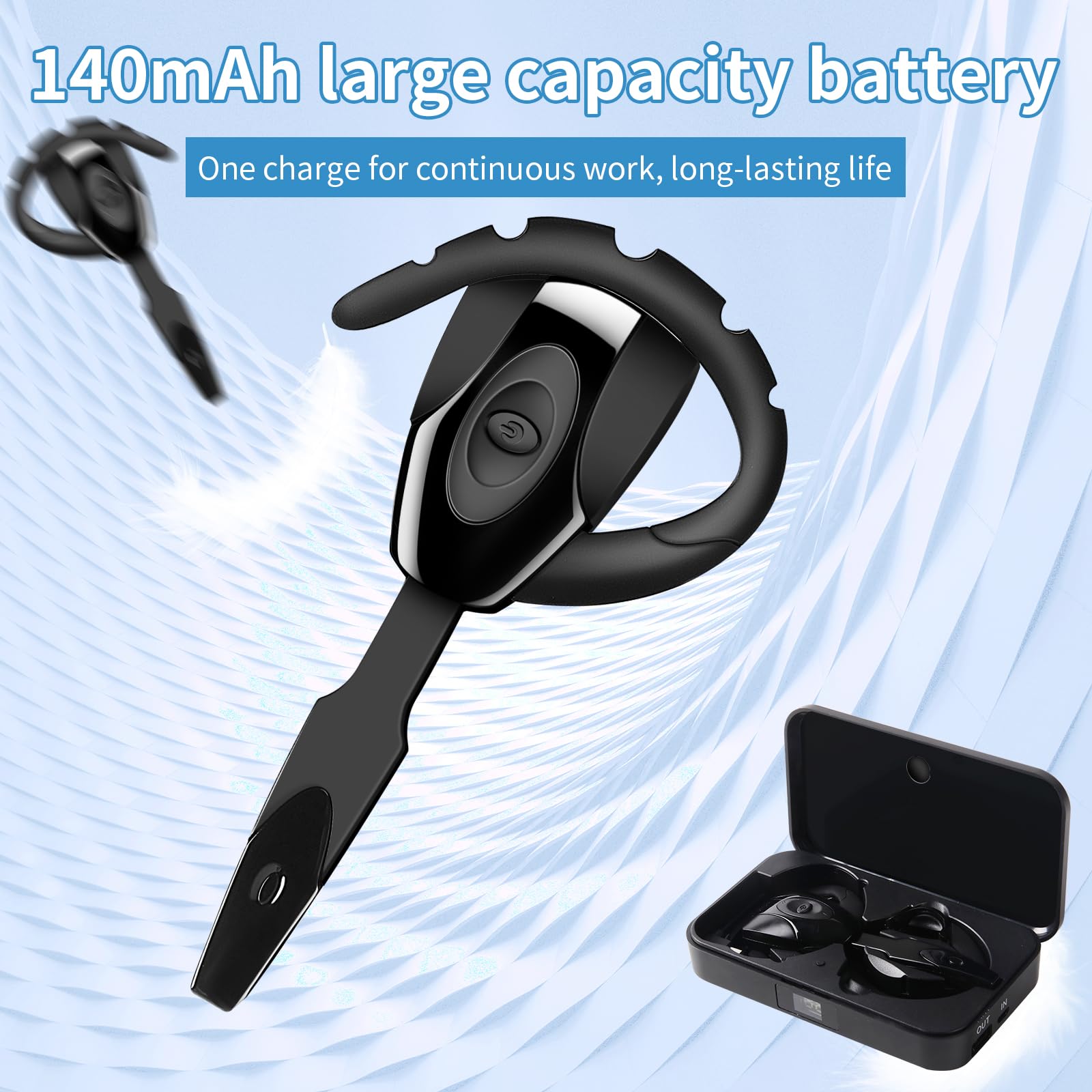 ZABBOW Bluetooth Earpiece,Scorpion Bluetooth Headset with Noise Cancelling Microphone,Handfree V5.0 Earphone for Sport Office Driving,Supports for iOS Android Cell Phone (with Charging Case)