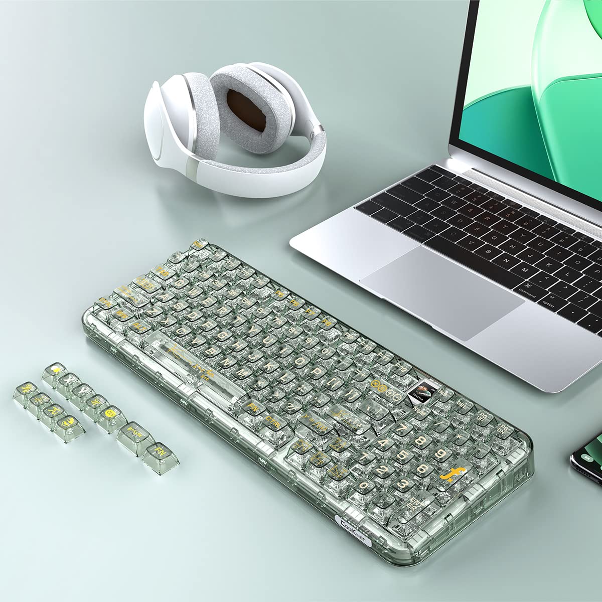 YUNZII CK98 Wireless Hot Swappable Mechanical Keyboard with OLED, 1800 Layout Transparent Acrylic Gasket Mounted Keyboard for for Windows/Mac (Ice Blade Switch, Math and Metal Box)