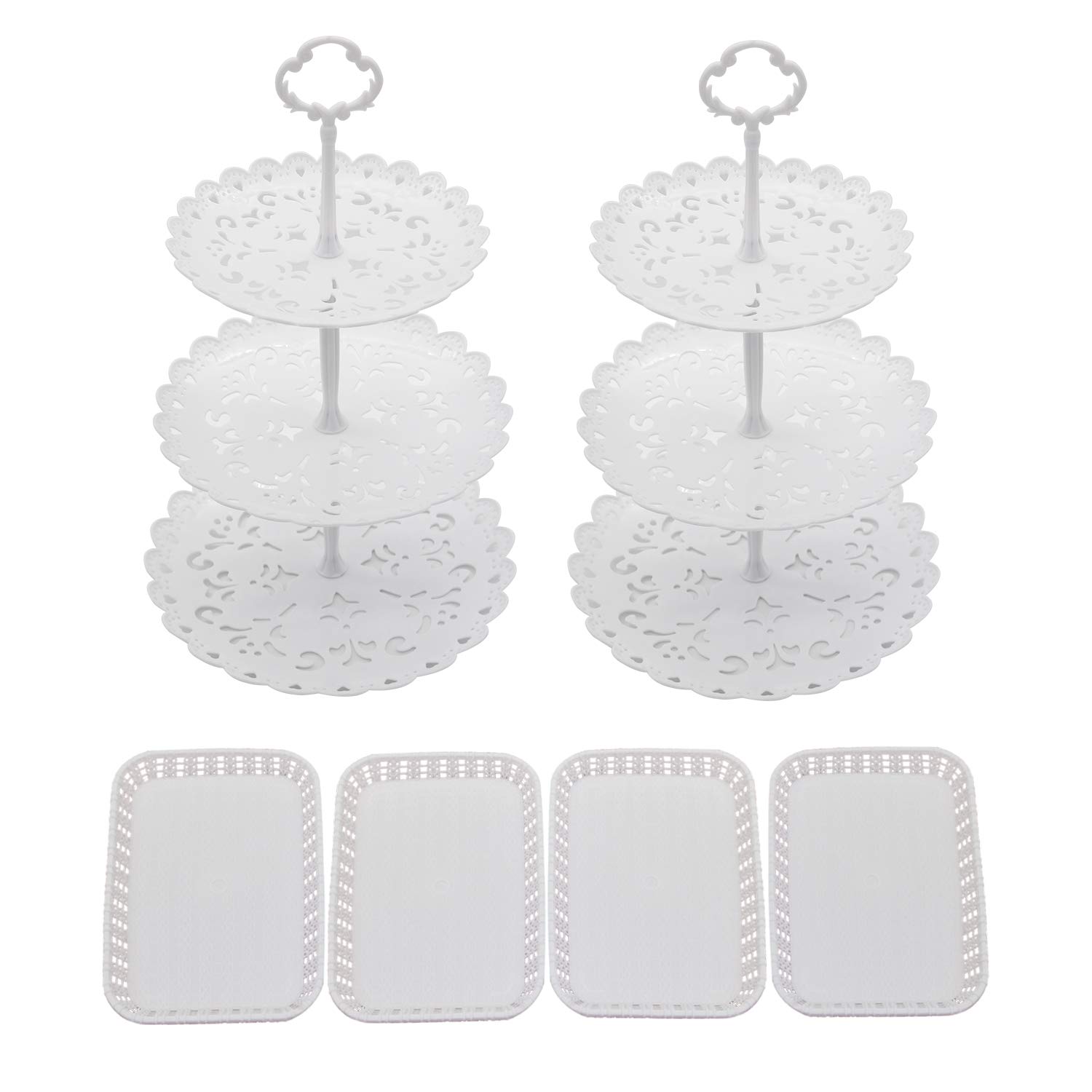 Set of 6 PCS Plastic Party Cake Stand and Cupcake Holder Fruits Dessert Display Plate Table Decoration for Wedding Birthday Party Celebration (Round)