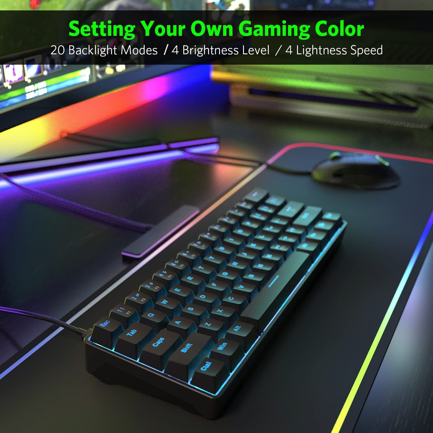 TEWELL 61 Keys RGB Wired Mechanical Gaming Keyboard with Audible Click Sound Blue Switches, Compact Mini Portable Computer Keyboard for Windows Gaming PC
