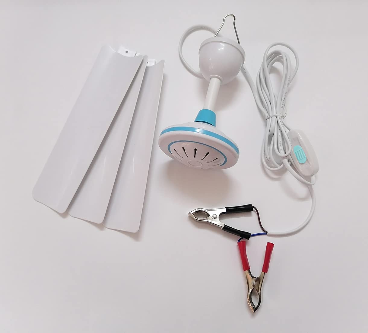 N / A 12V Portable Ceiling Fan Hanging Camping Tent Fans for Outdoor Gazebo,Mini DC Battery Powered Fan Energy-Saving Compatible Solar Power Silent Design with Switch