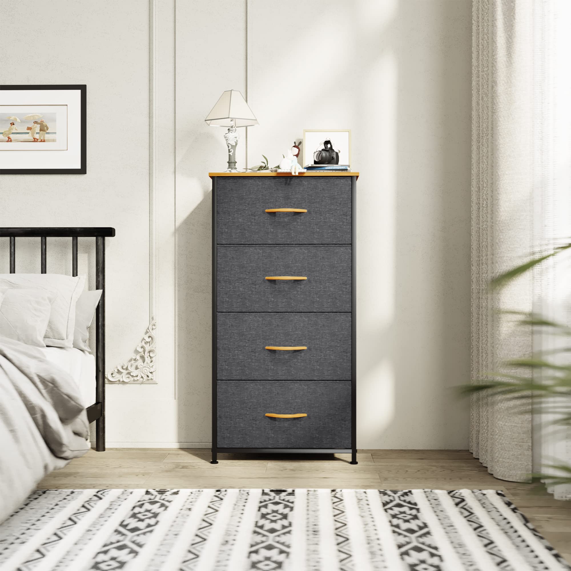 YITAHOME Dresser with 4 Drawers - Fabric Storage Tower, Organizer Unit for Bedroom, Living Room, Hallway, Closets - Sturdy Steel Frame, Wooden Top & Easy Pull Fabric Bins