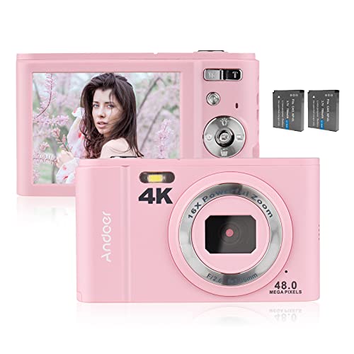 mewmewcat Mini Digital cameraPortable Digital Camera 48MP 4K 2.8-inch IPS Screen 16X Zoom Self-Timer 128GB Extended Memory Face Detection-Shaking with 2pcs Batteries Hand Strap Carry Pouch
