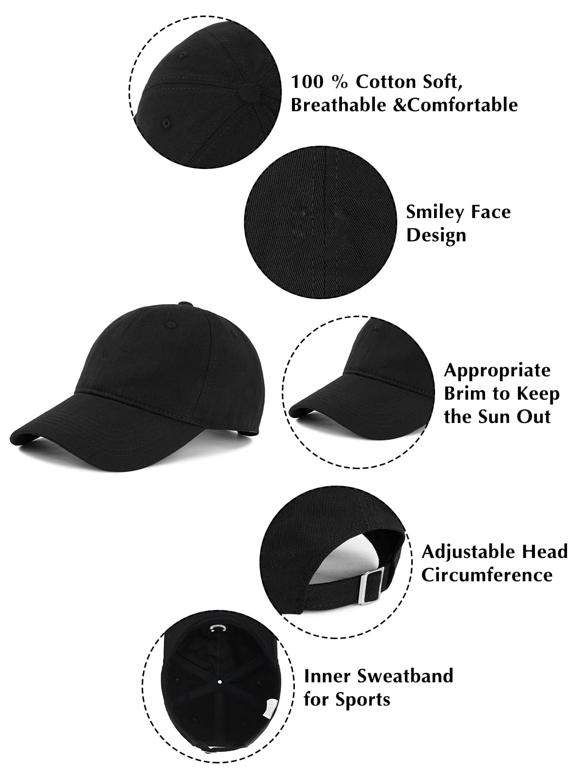 Smile Face Baseball Cap for Women Men Cotton Running Hats Adjustable Dad Hat Low Profile Unstructured Orange Hat Orange One Size