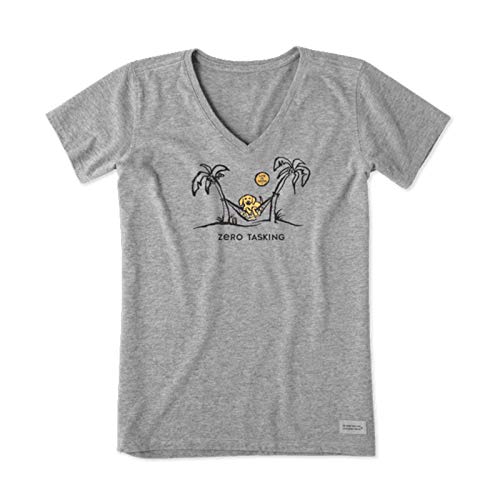 Life is Good Womens Crusher Pet Graphic V-Neck T-Shirt, Hammock Heather Gray, Small