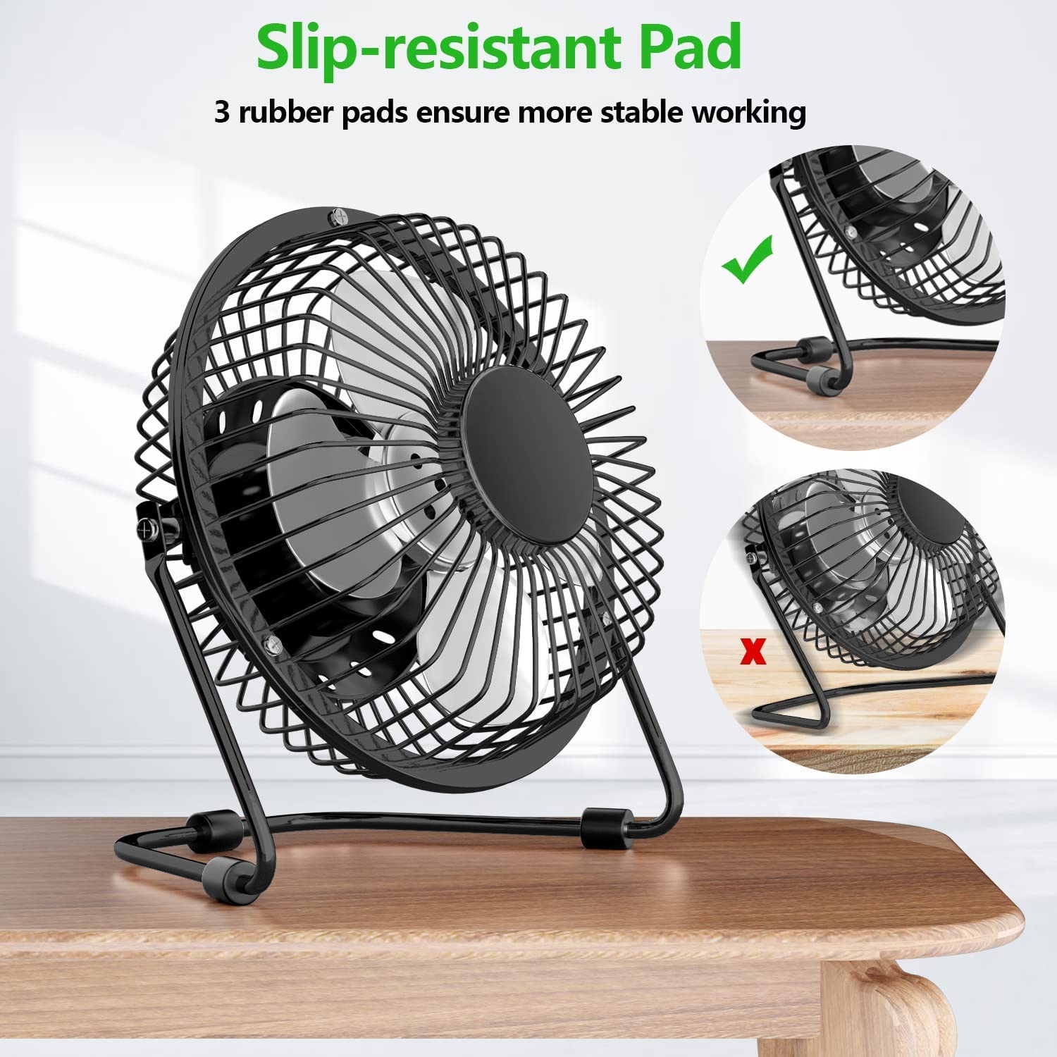 Small USB Desk Fan, AiwyeHB 4 Inch Mini Quiet Fan with Strong Airflow, 360° Rotation, Metal Construction, Personal Cooling Fan for Home Office (Black) (HB1996)