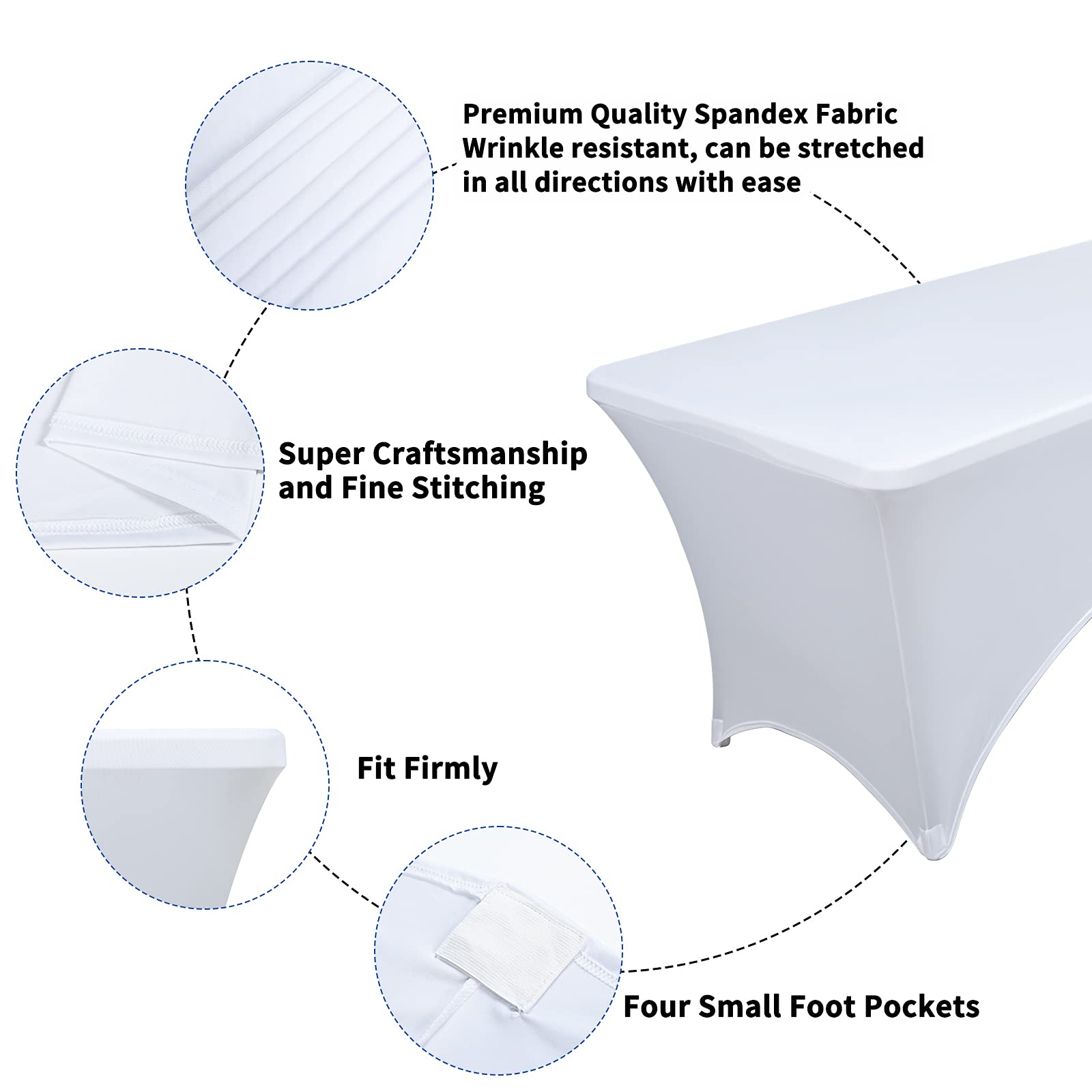MTREO 5 Packs Rectangular Elasticity Table Cover, Patio Tablecover Cocktail Tablecloth Tight Fit Washable Stretchable Tablecloth for Meeting Wedding Party Show Event (6FT, White)