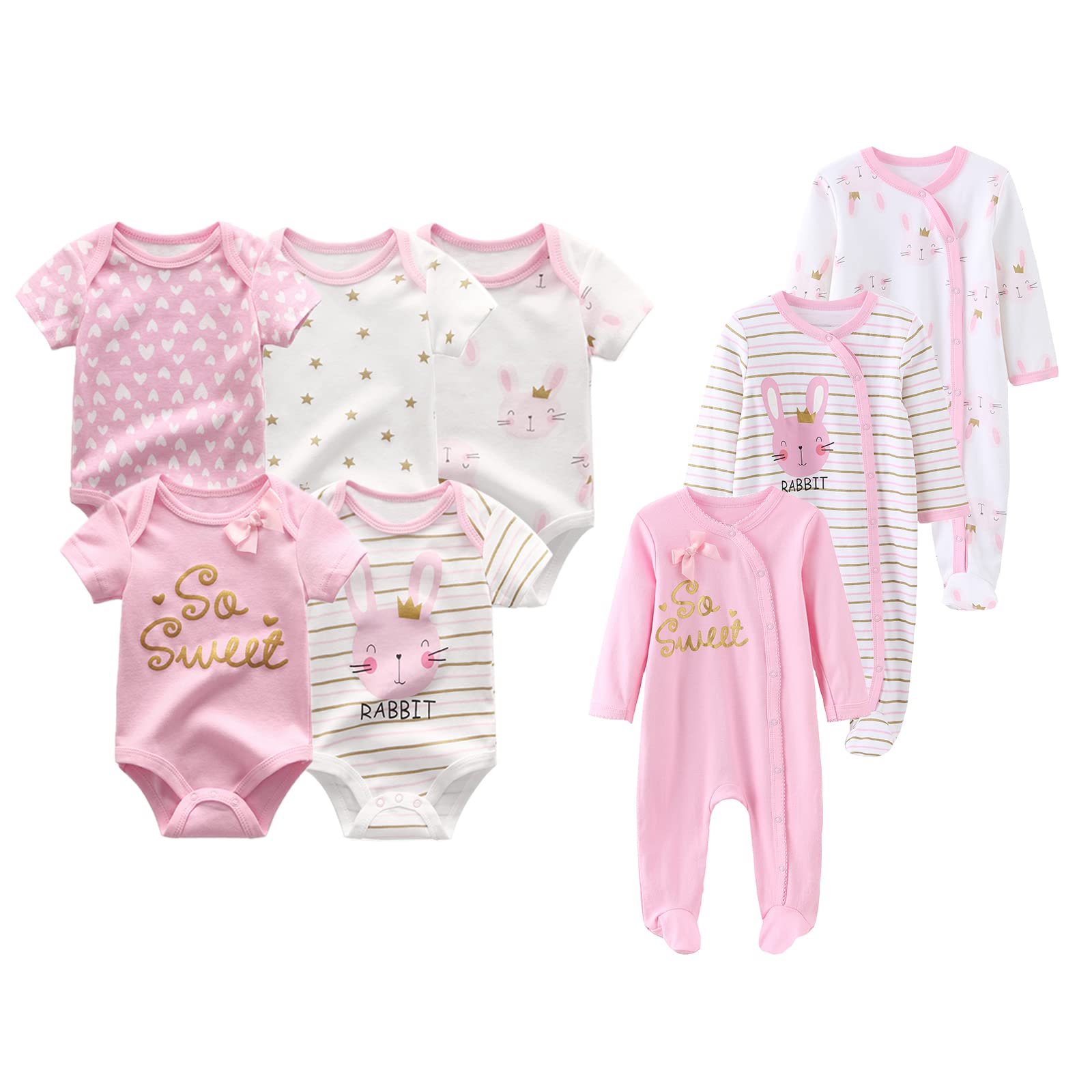 ZAV Unisex Infants Clothes 5-pack Short Sleeve Bodysuits And 3-pack Baby Footed Jumpsuits
