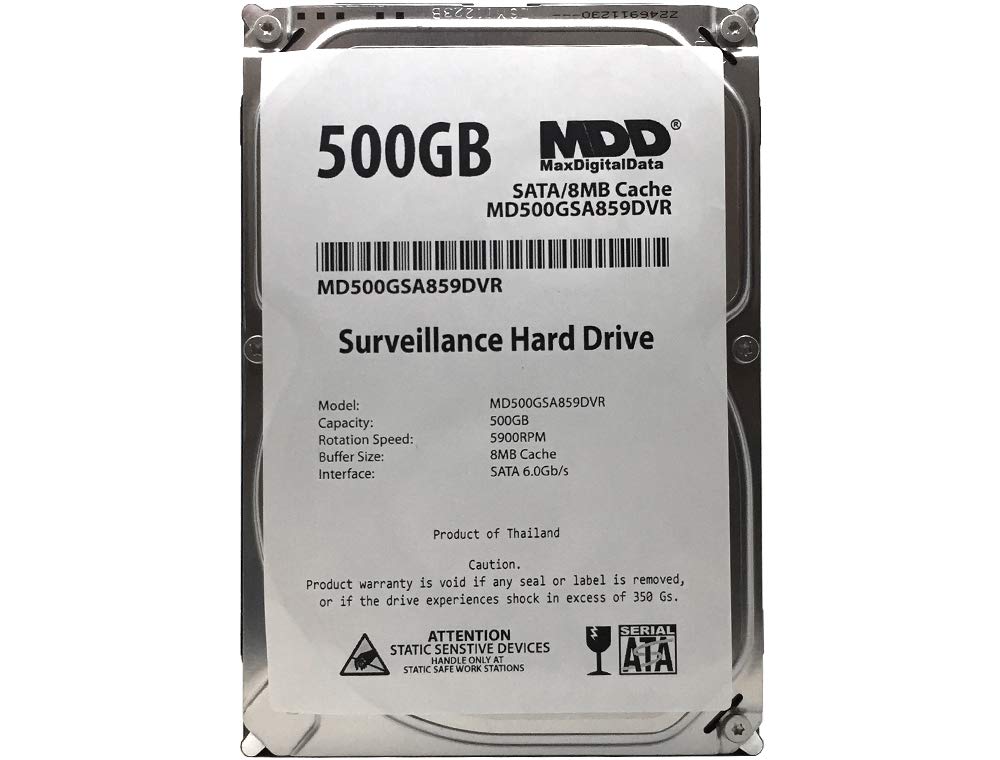 MaxDigitalData 500GB 8MB Cache 5900PM SATA 6.0Gb/s 3.5" Internal Surveillance CCTV DVR Hard Drive (MD500GSA859DVR) - w/2 Year Warranty (Renewed)