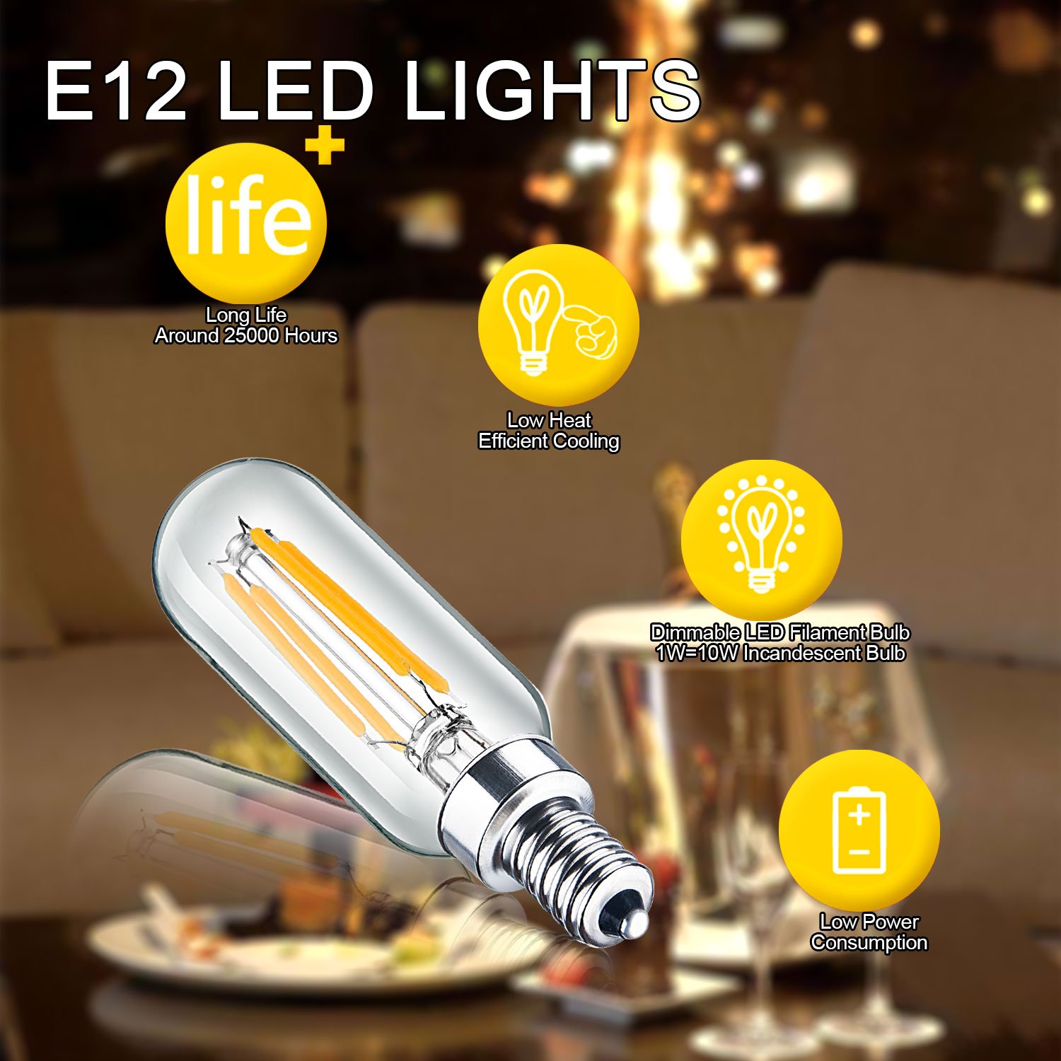 LEKE E12 LED Bulb 40w Candelabra Light Bulb Dimmable T6 LED Bulb 2700K 400lm 4w E12 Edison Bulb 6 Pack