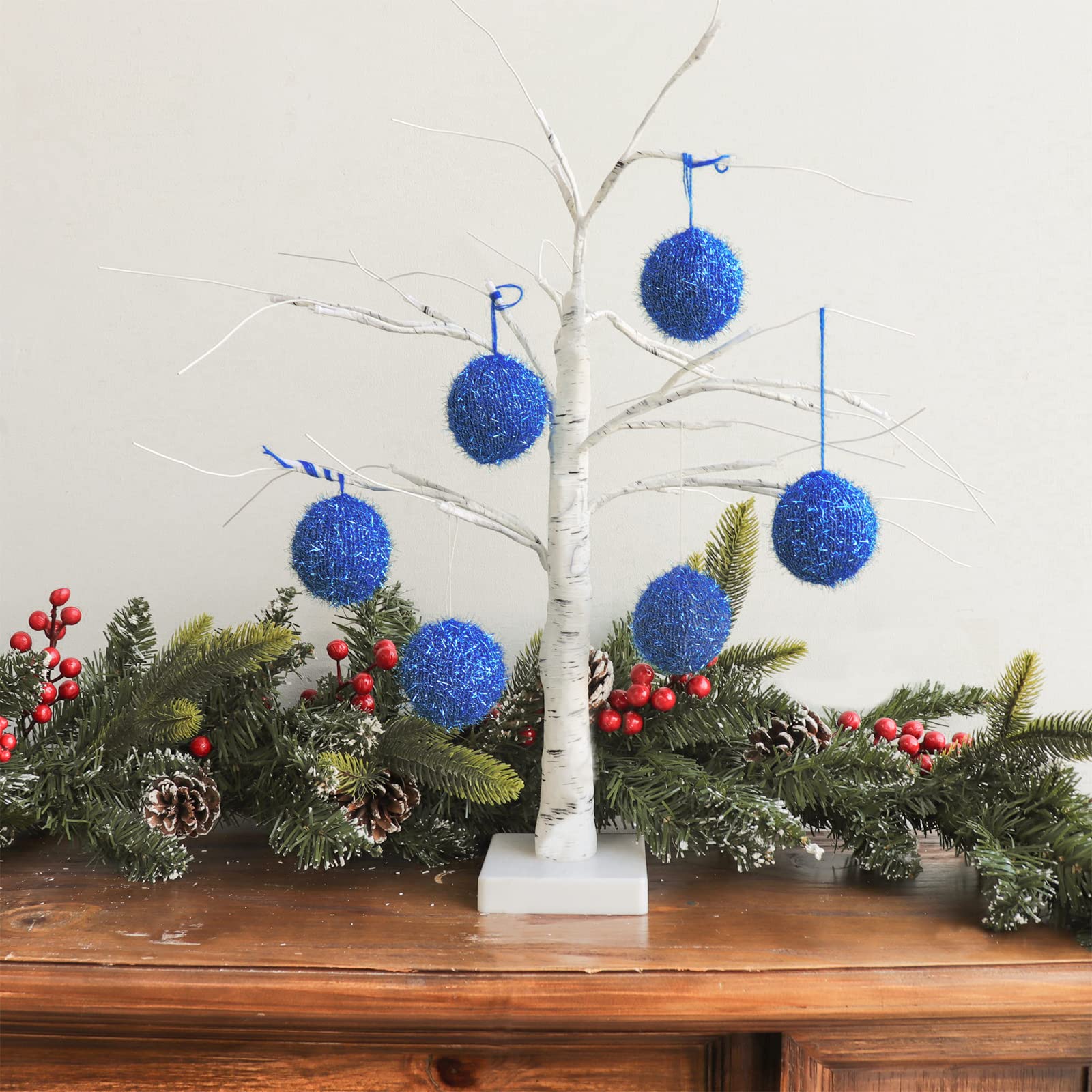 LimBridge Christmas Tree Ornaments, 6 Pcs Knitted Sparkle Glitter Bling Christmas Ball Decorations, for Xmas Decor Holiday Decor, Shimmer Blue…