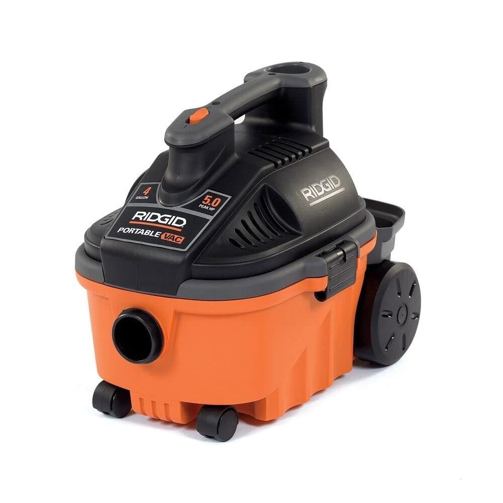TELES Wet Dry Vacuums with Rear Wheels, 5.0 Peak HP, 4-Gallon Wet Dry Vacuum Cleaner with Tool Kit Casters Powerful Cartridge Filter