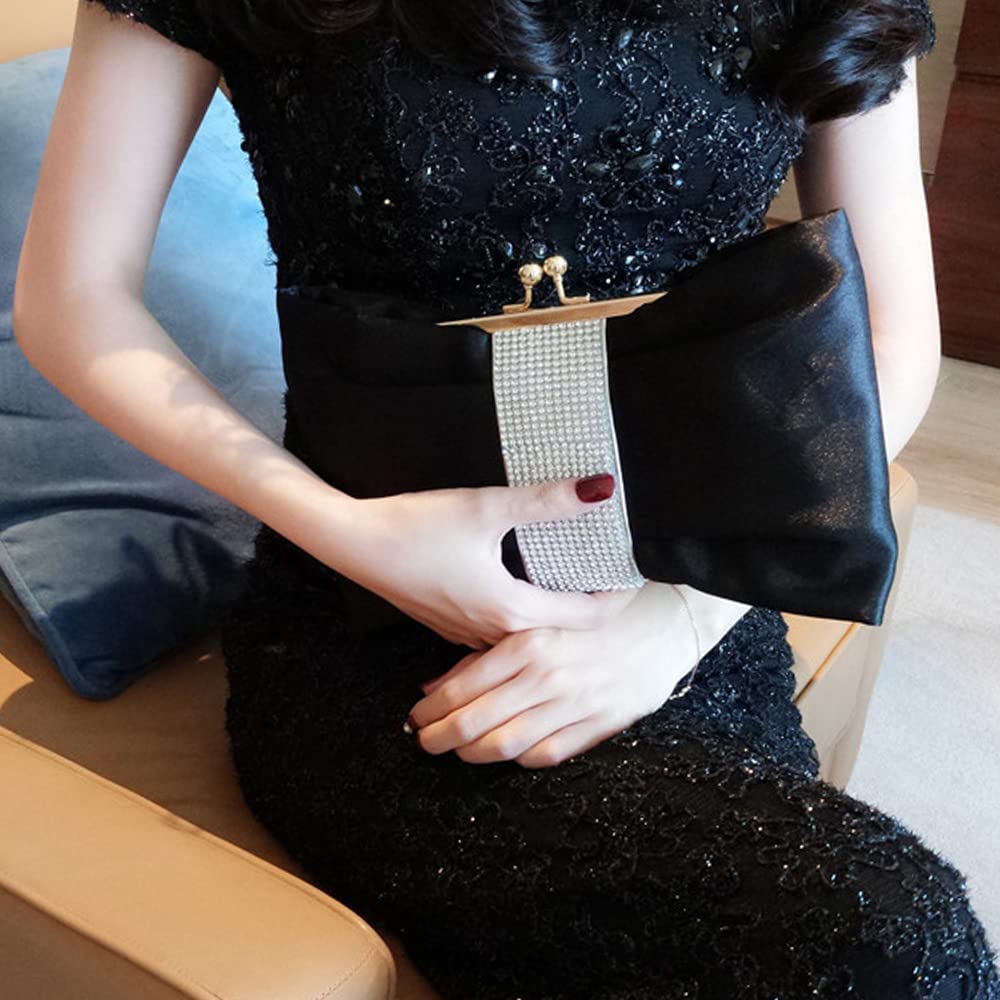 QELEG Rhinestone Clutch Purses Bowknot Evening Bag Clutch Purse Wedding Party Handbag Bow Shoulder Bag-Black