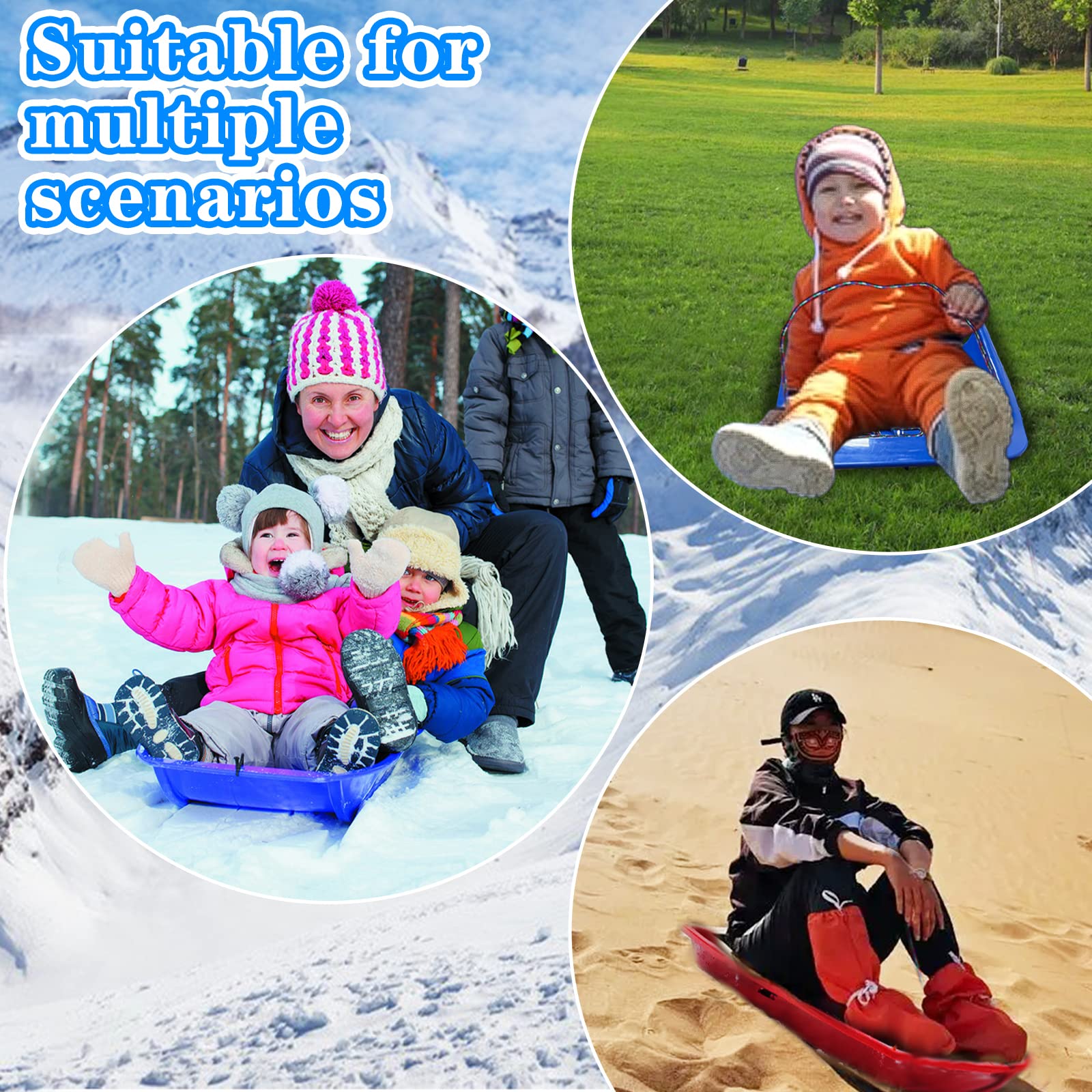 Sleds for Kids Kids and Adult, Snow Sled,Classic Plastic Sled(Blue)