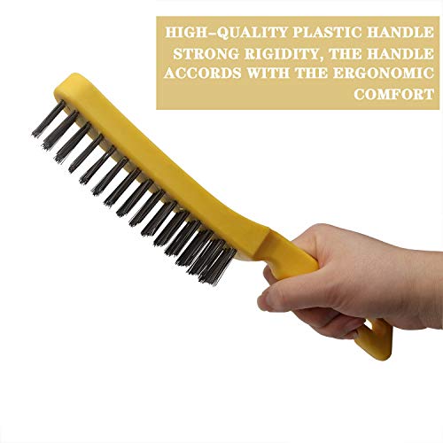 Wire Scratch Brush 2 Set, Heavy Duty Stainless Steel 11 Inch with Plastic Handle Descaling Welding Dust Bending Hand Tool, Teel Brush Rust Remover for Metal by MAXMAN