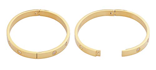 My Daily Styles Stainless Steel Womens Hinged CZ Bangle Bracelets (Yellow)