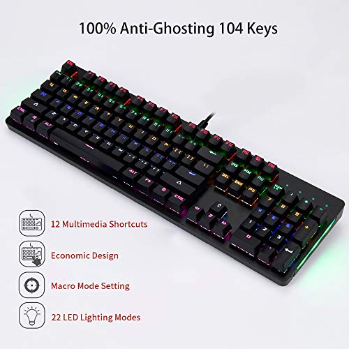 NACODEX Warder Mechanical Gaming Keyboard and Mouse Combo Blue Switch 104 Keys Anti-Ghosting RGB Backlit Floating Keyboard, 3200 DPI 6 Programmable Button Mouse Wired (Blue Switches Black)