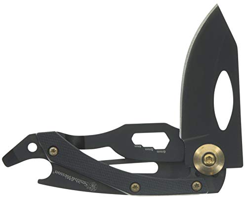 Smith & Wesson Multi-Tool 5.5in Stainless Steel Folding Knife with 2in Drop Point Blade and S.S. Handle for Outdoor, Tactical, Survival and EDC,Black/Gold