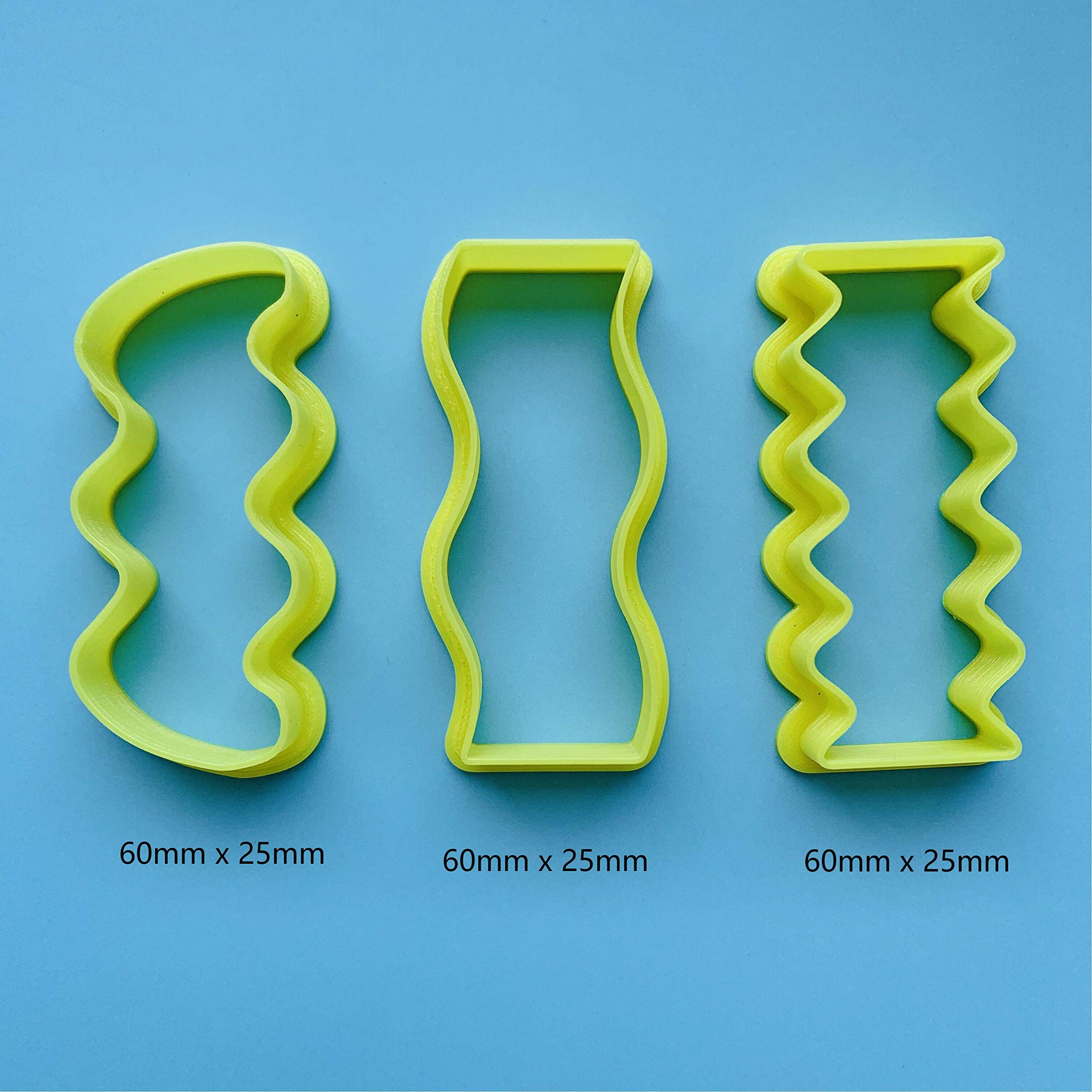 Set of 3 Wavy Rectangle Shape Cutters for Hair Clips Hair Barrettes