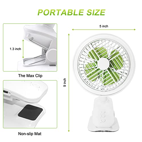 VOLLUCK Stroller Fan Clip on Rechargeable Battery Operated Portable Small Mini Fan with LED Light, 2000mA Long Lasting Handheld Powered Fan on for Baby, Travel, Indoor, Car Seat