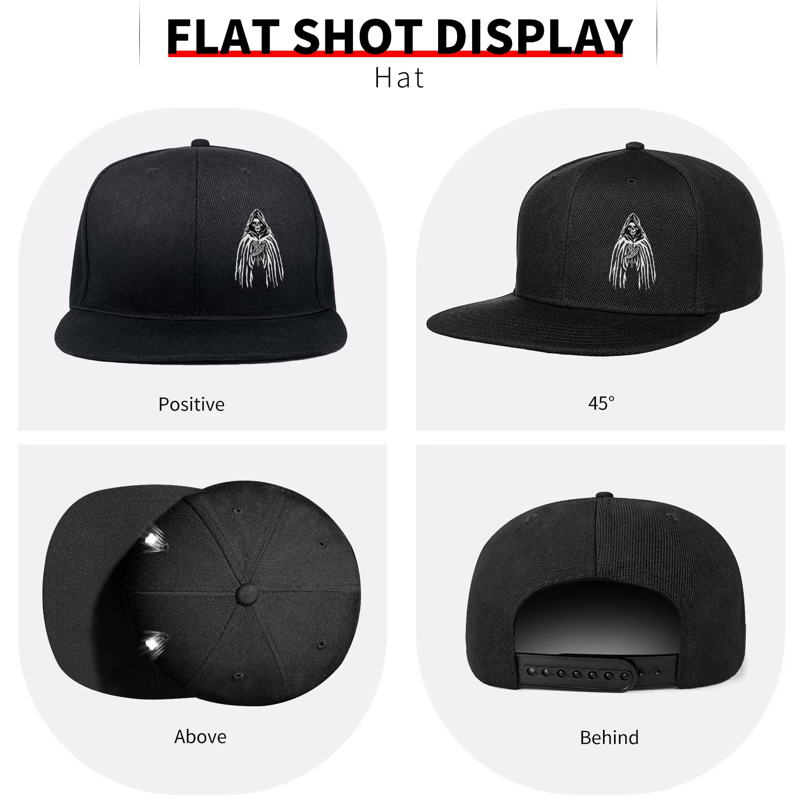 Snap Backpack Hat for Men and Women Skull Hat Snapback Hats Flat Bill Adjustable Skeleton Hand Black Baseball Cap Trucker Hats for Men