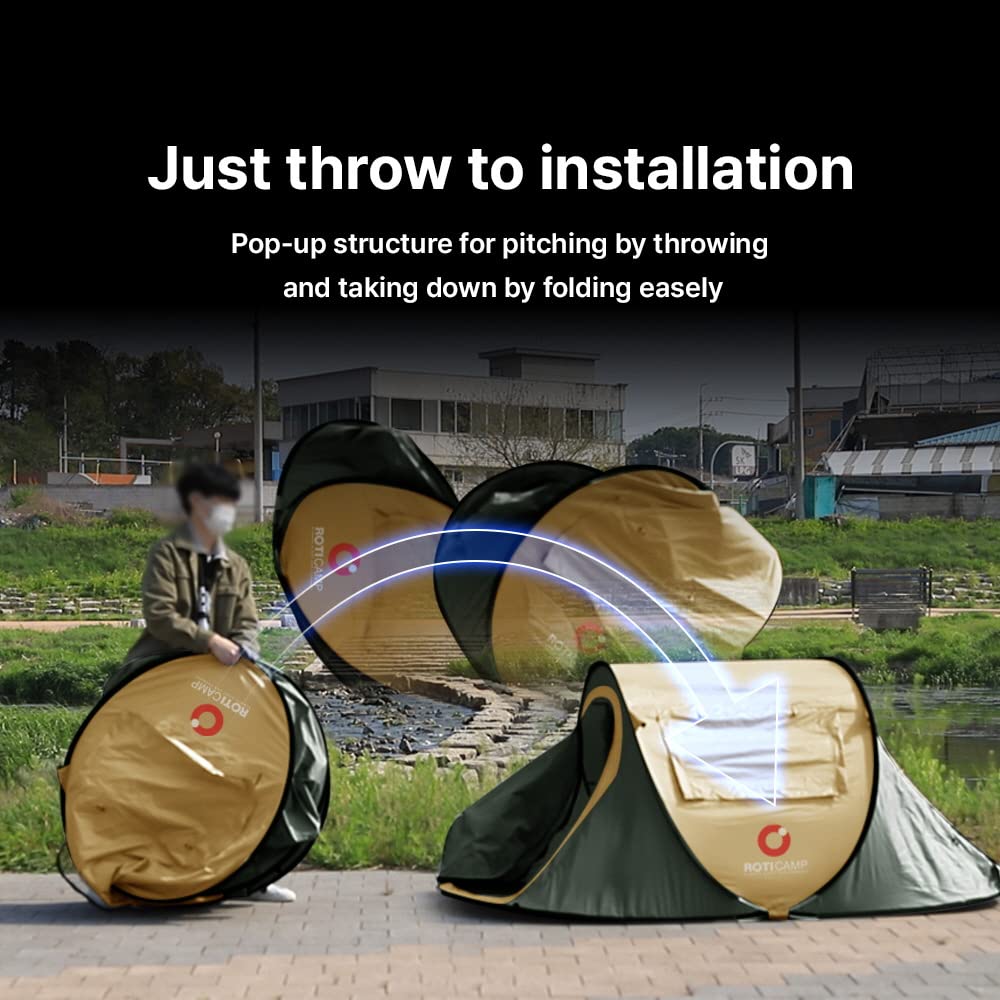 ROTICAMP Canopy Camping Tent Pop Up Tent 4-5 Person, Automatic Setup, Instant Tents for Camping, Hiking & Traveling, Olive Khaki