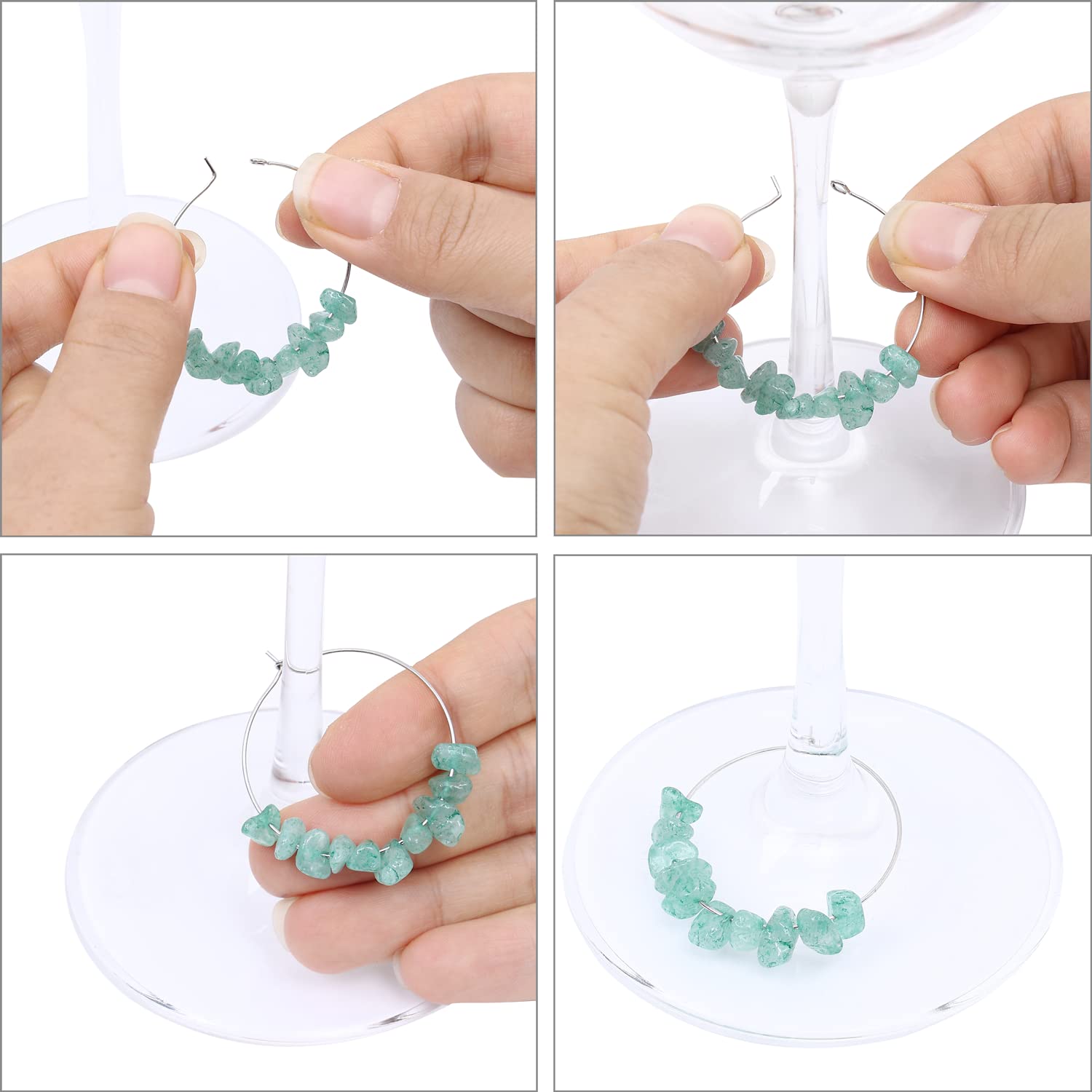Pride & par 24 Pcs Nature Gemstone Beads Wine Charms for Glasses,Wine Glass Markers,Drink Markers for Stem Glasses,Wine Glass Decoration for Weddings,Parties