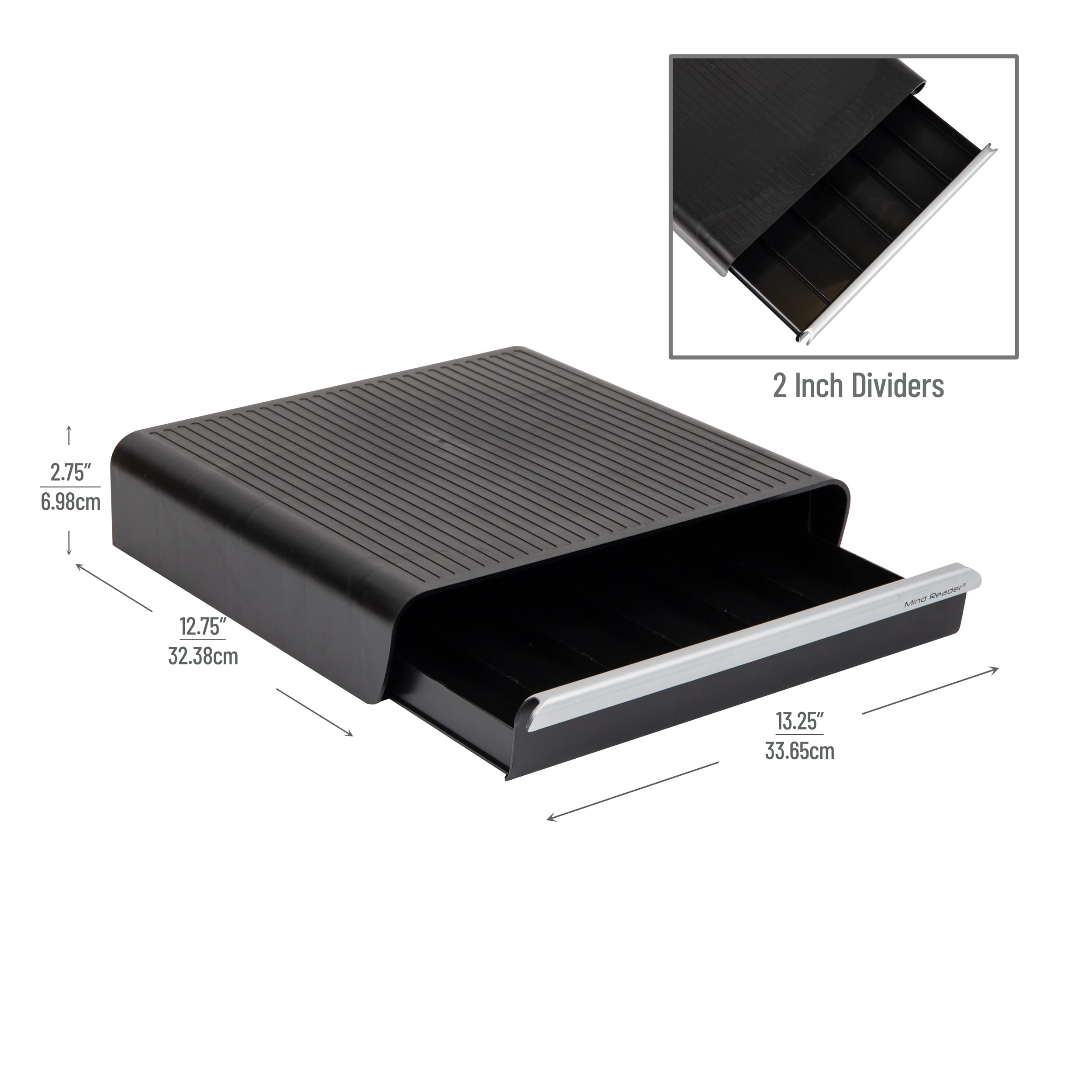 Mind Reader Single Serve Coffee Pod Drawer, 36 Pod Capacity, Countertop Organizer, 13.25"L x 12.75"W x 2.75"H, Black