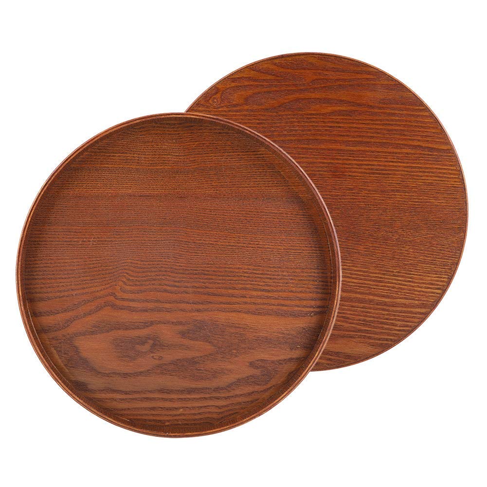 Round Serving Tray, Natural Wood Food Tray for Breakfast, Tea, Coffee Table and Dining Table