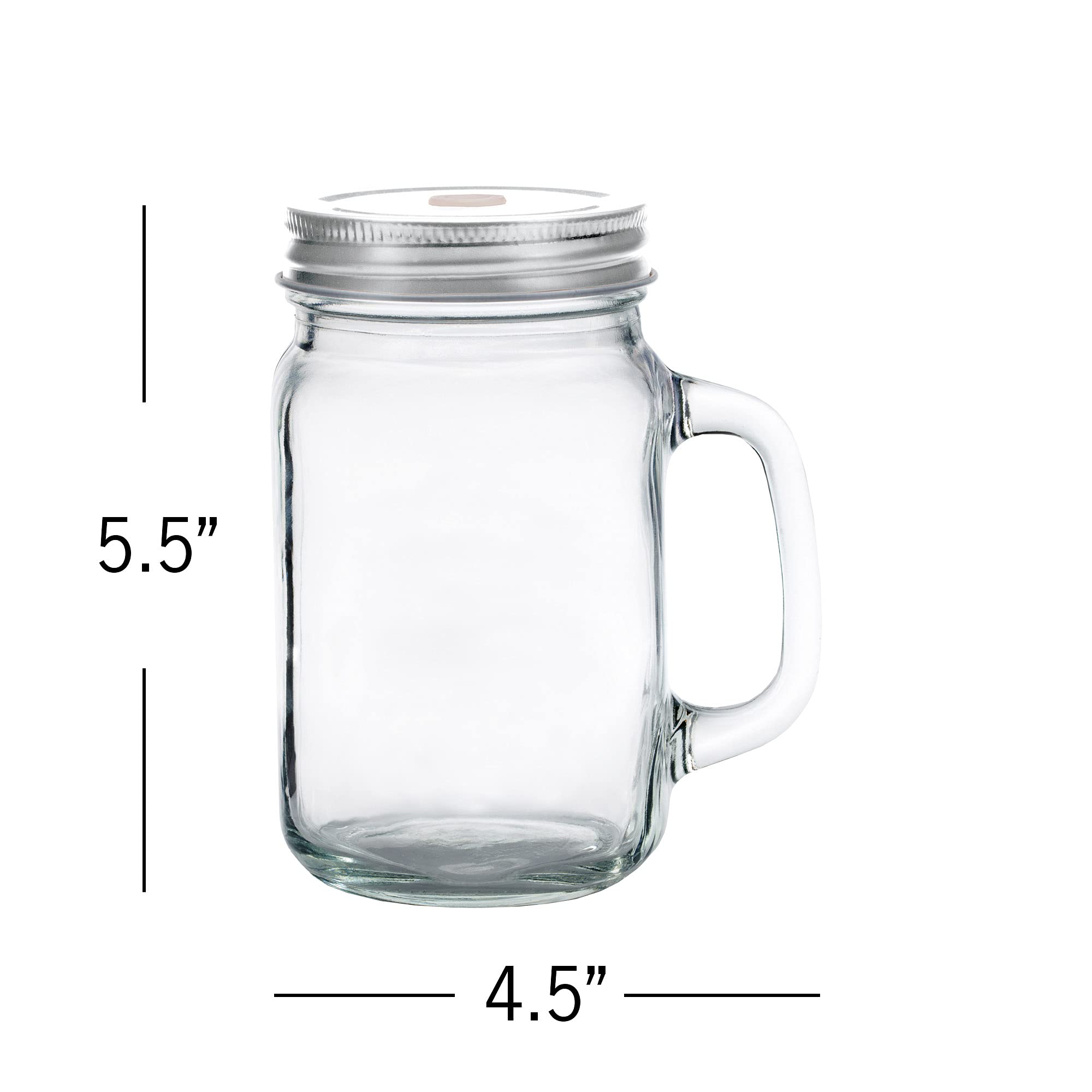 Simple Elements Mason Jar with Handle and Lid with Straw Hole - Mason Jars for beverages, drinks, liquor, juice or water - 3"W x 5.5"H - 12 oz - Set of 8