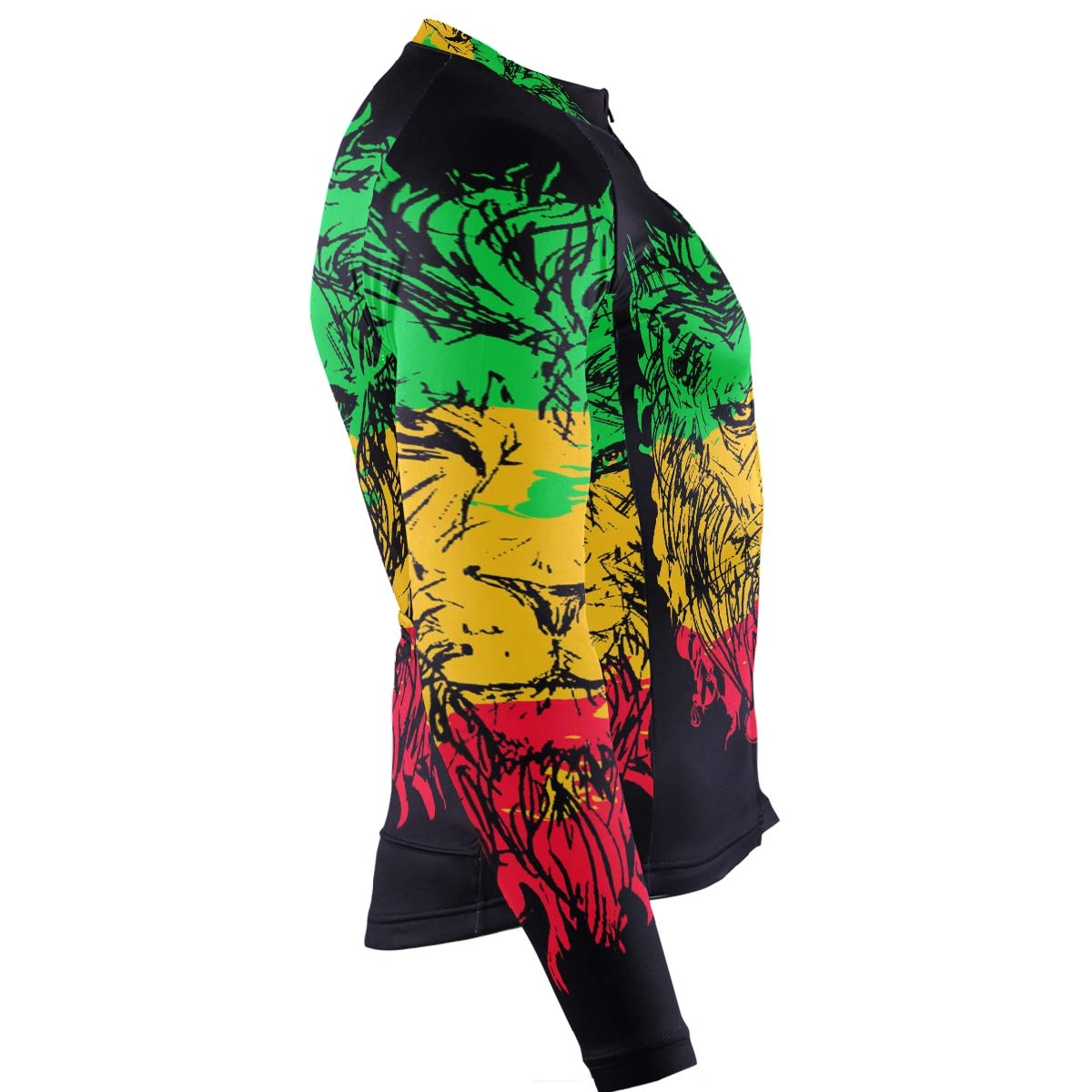 Lion Pattern Men's Cycling Jersey Long Sleeve Bicycle Shirt with Full Zipper & 3-Rear Pockets