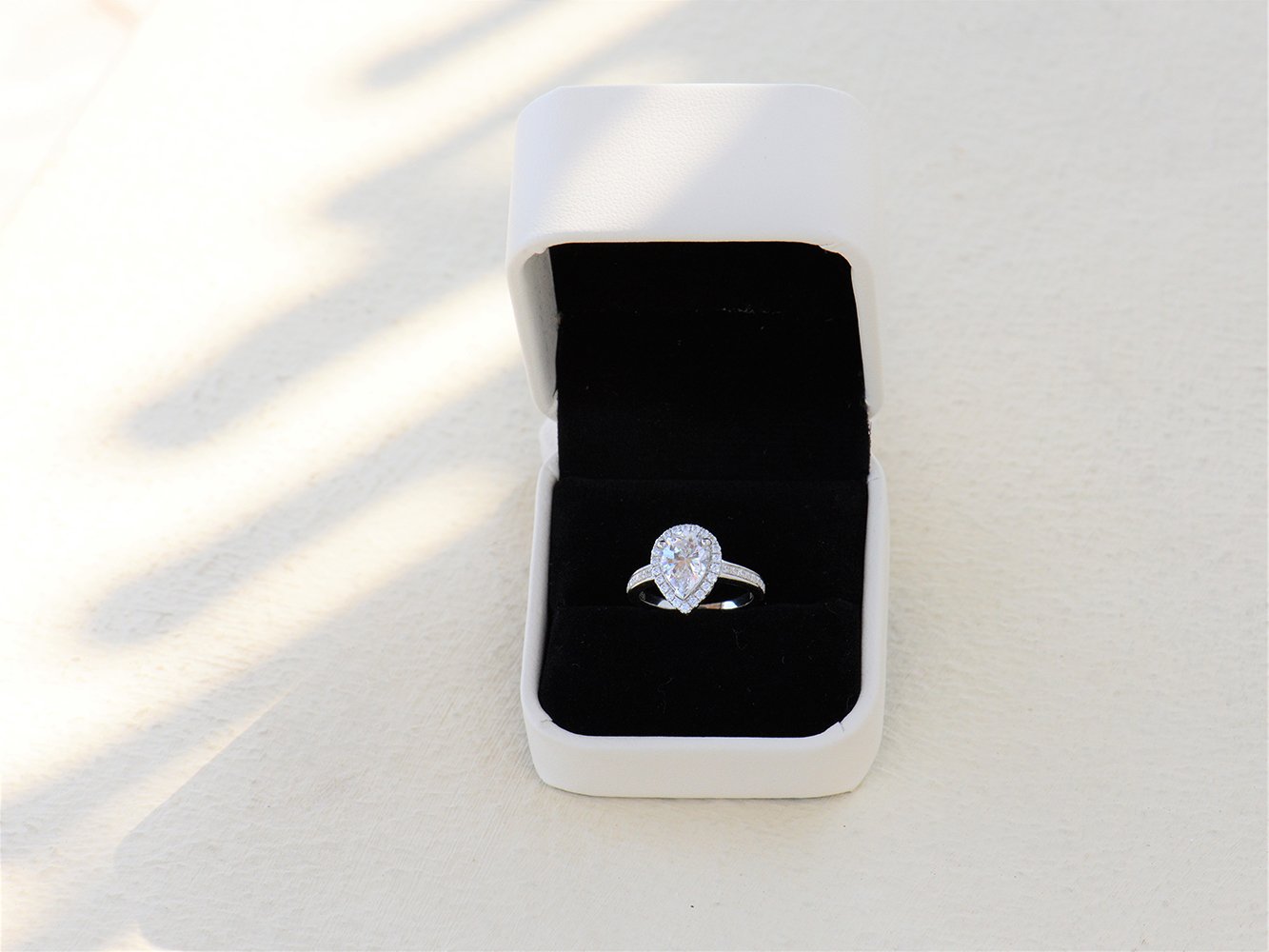 LEMON GRASS 3 Ct Pear Shaped Cubic Zirconia Solitaire Engagement Ring Pave Thin Band in Sterling Silver Size 6