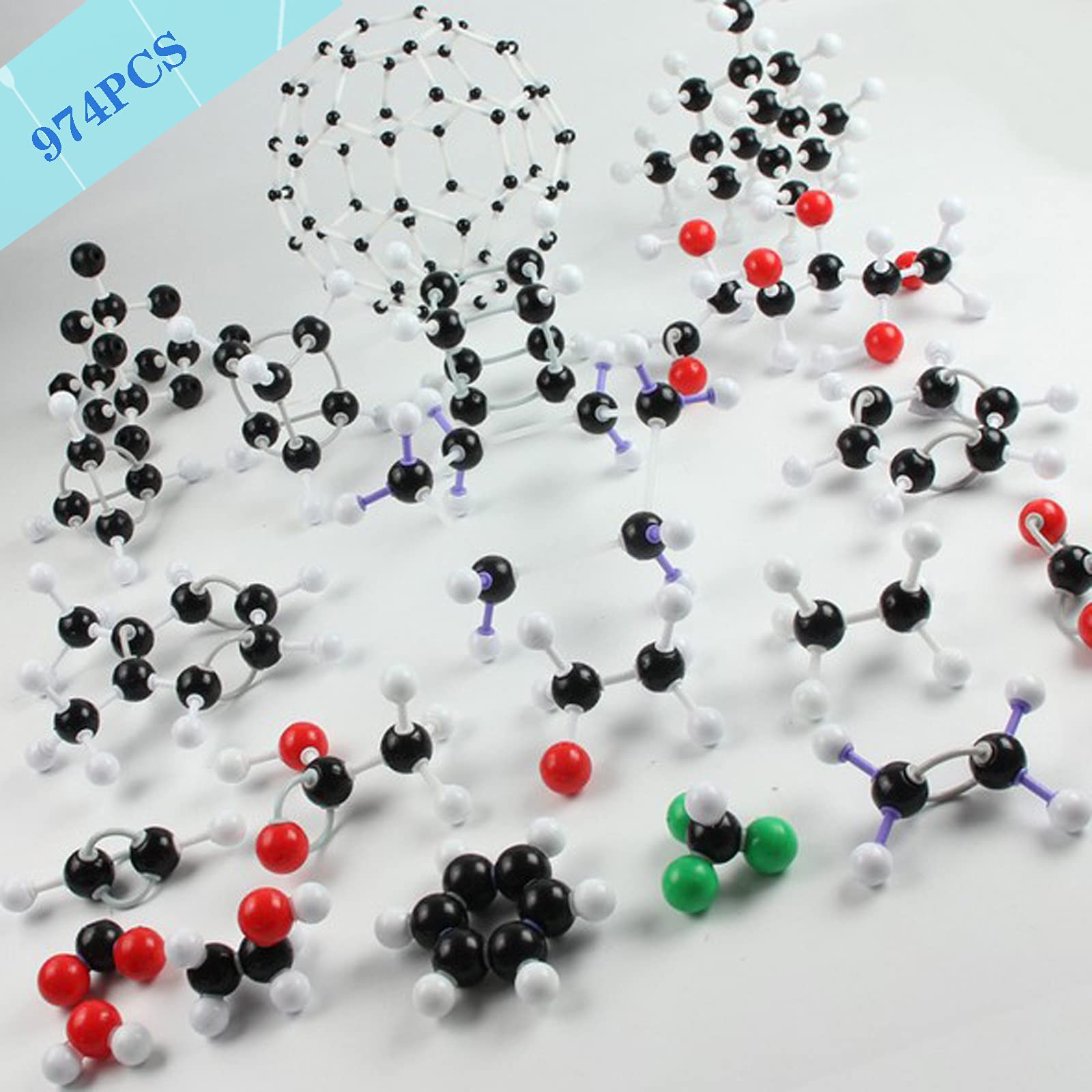 LFGKeng Chemistry Molecular Model Kit, 974 PCS Molecular Structure Model with Atoms, Charge-Cloud, Organic/Inorganic Chemistry Teaching Kit, Science Kit for Space Imagination/Interest Cultivation