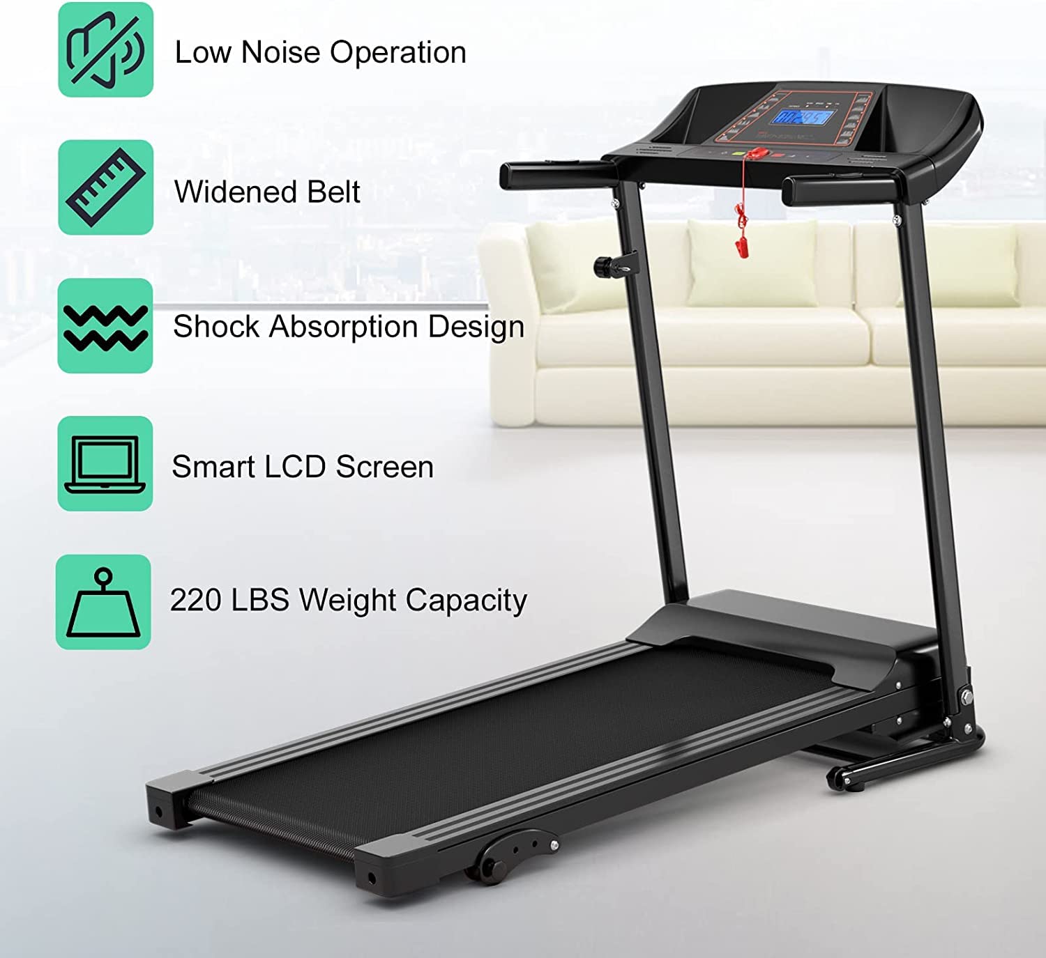 SPORFIT Foldable Treadmill with Incline, Portable Treadmills w/ 3 Adjustable Manual Incline, Heart Rate Sensor&LCD Display, Electric Treadmill, Running Machine for Home&Office, Black