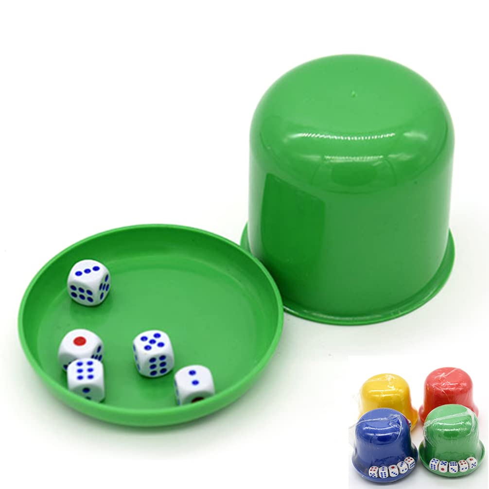 STOBOK Dice Cup with Lid and Tray Set, Plastic Dice Cup Dice Box Game Prop Dice Shaker Cup Dice Stacking Cup with 5 Dice for Dice Games Family Party Supplies