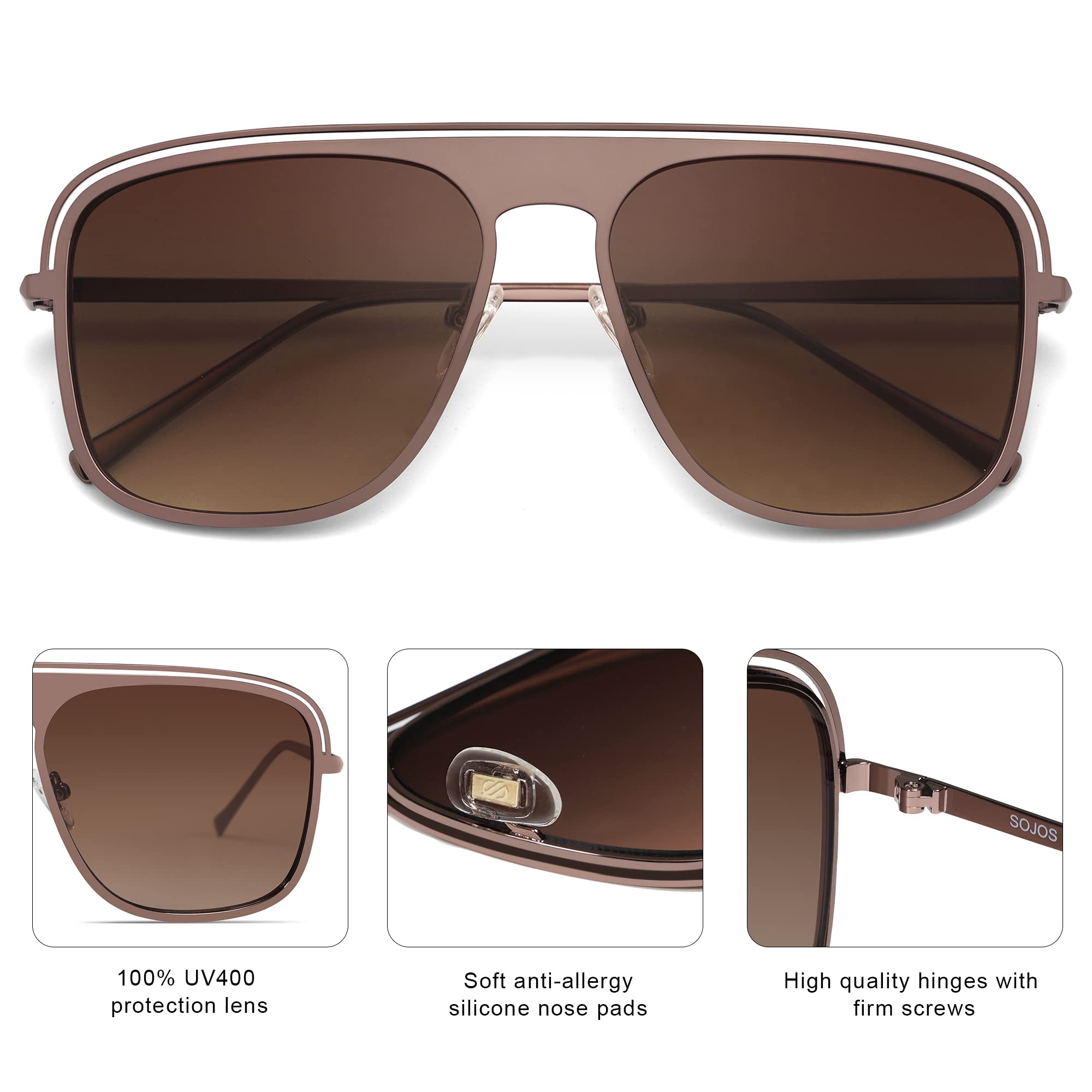 SOJOS Y2K Aviator Sunglasses for Women Men Vintage Metal Shades,Brown