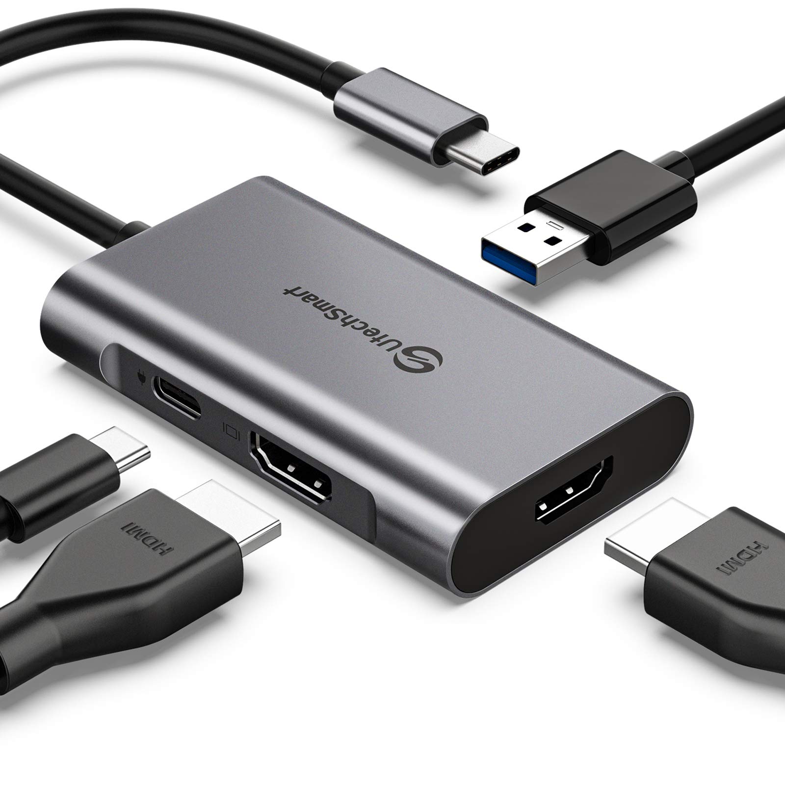 UtechSmart USB Hub, 4-Port USB 3.0 Hub, Ultra-Slim USB Adapter for Laptop, 5Gbps Fast Data Transfer, USB 3.0 Splitter for Dell, HP, MacBook (Grey)