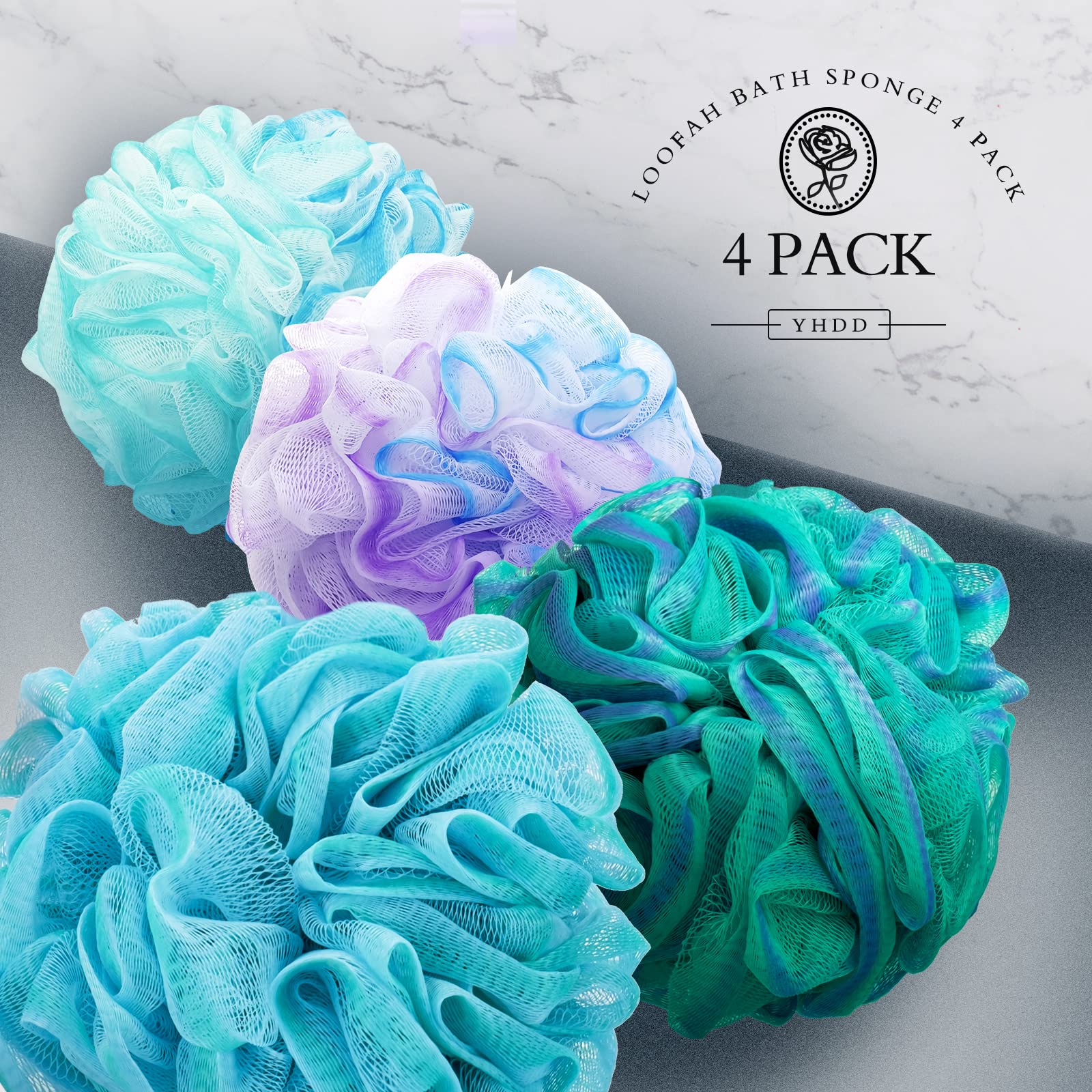 YHDD Shower Loofah Sponge Pouf, 75g Exfoliating Body Scrubber, Mesh Bath Puff Suitable for Anyone, Soft and Skin-Friendly Bathroom Accessories (4 Pcs)