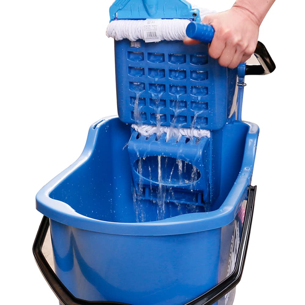 Side Press Wringer Combo Commercial Mop Bucket on Wheels, 33 Quart (Blue)